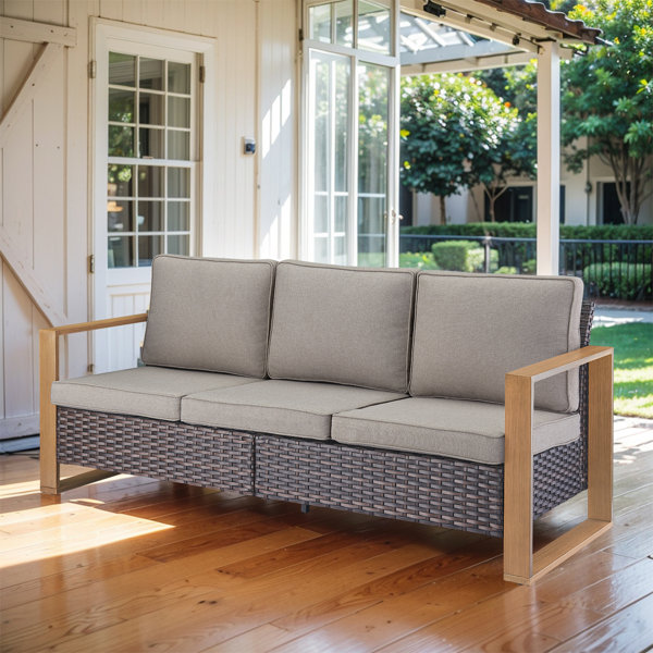 Lark Manor Drazen Outdoor 3-Seat Sofa - Durable All-Weather PE Wicker ...