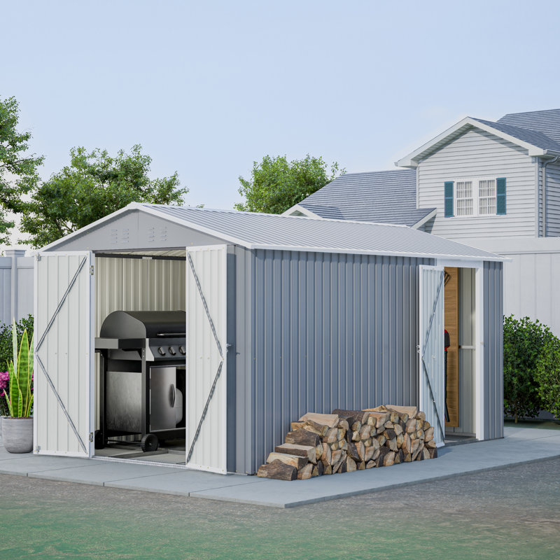 Thanaddo 8 ft. W x 12 ft. D Outdoor Metal Storage Shed With Side Door ...