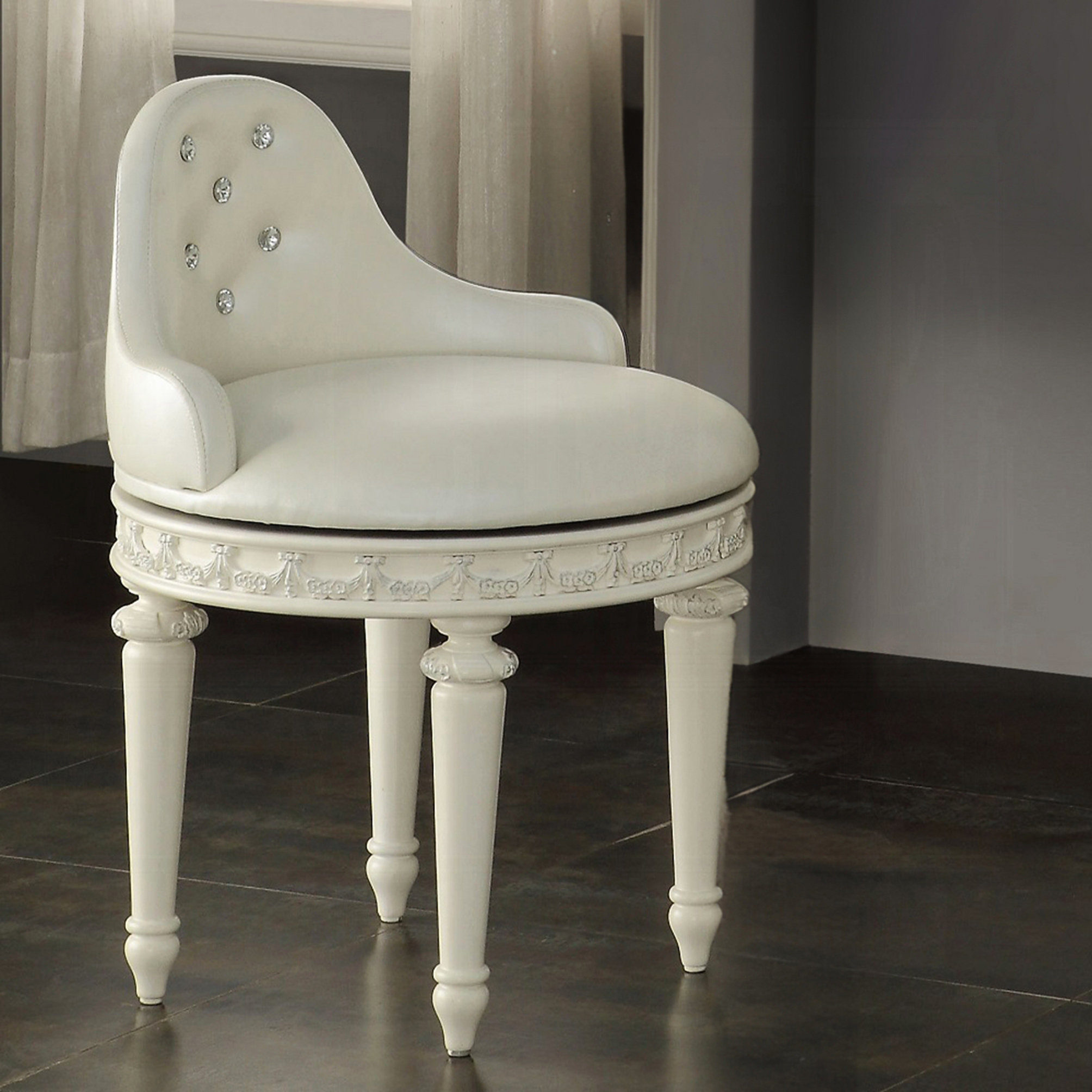 Astoria Grand Ivory Swivel Vanity Chair With Tufted Back | Wayfair