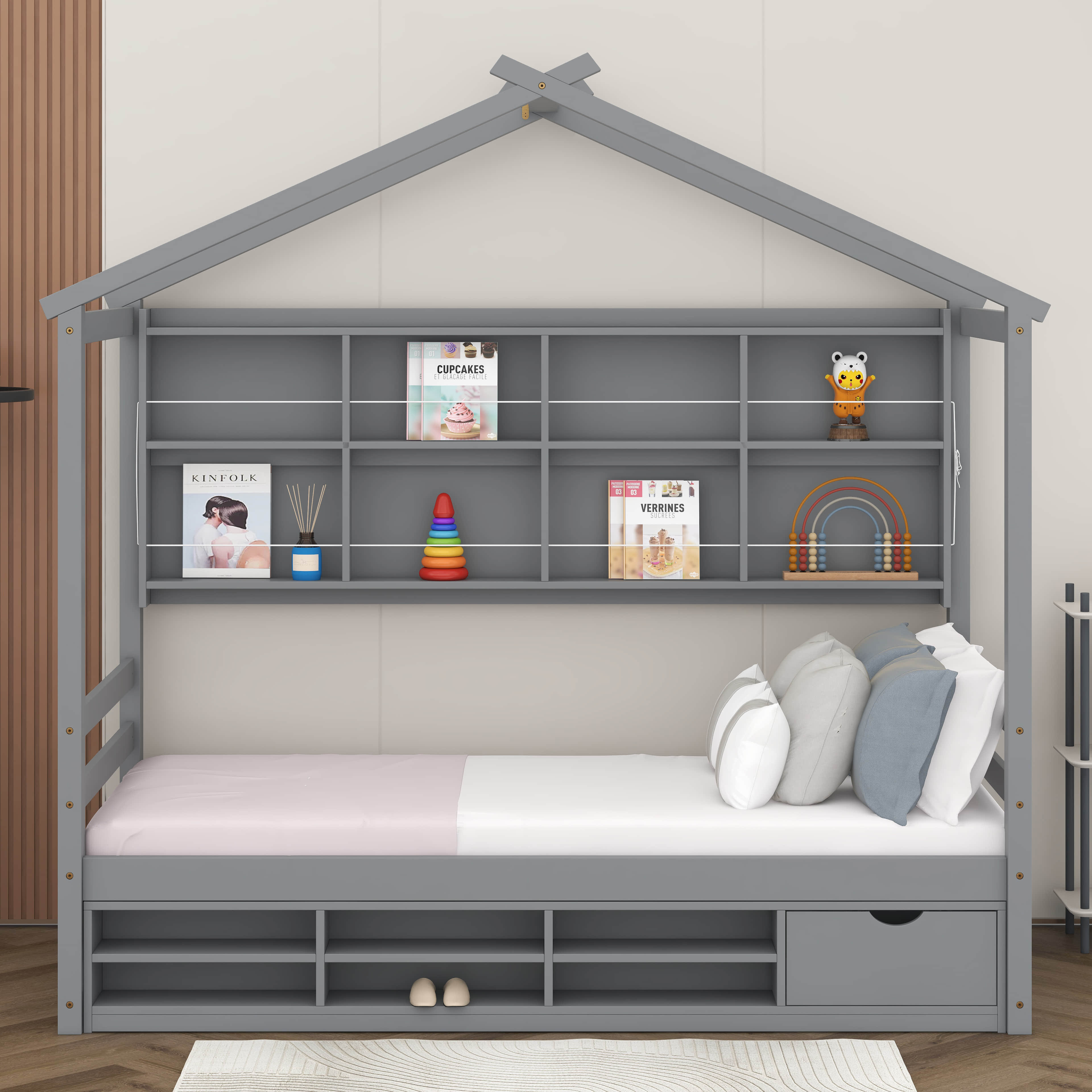 Harper Orchard House Bed With Bedside-Shelves And Under Bed Storage ...