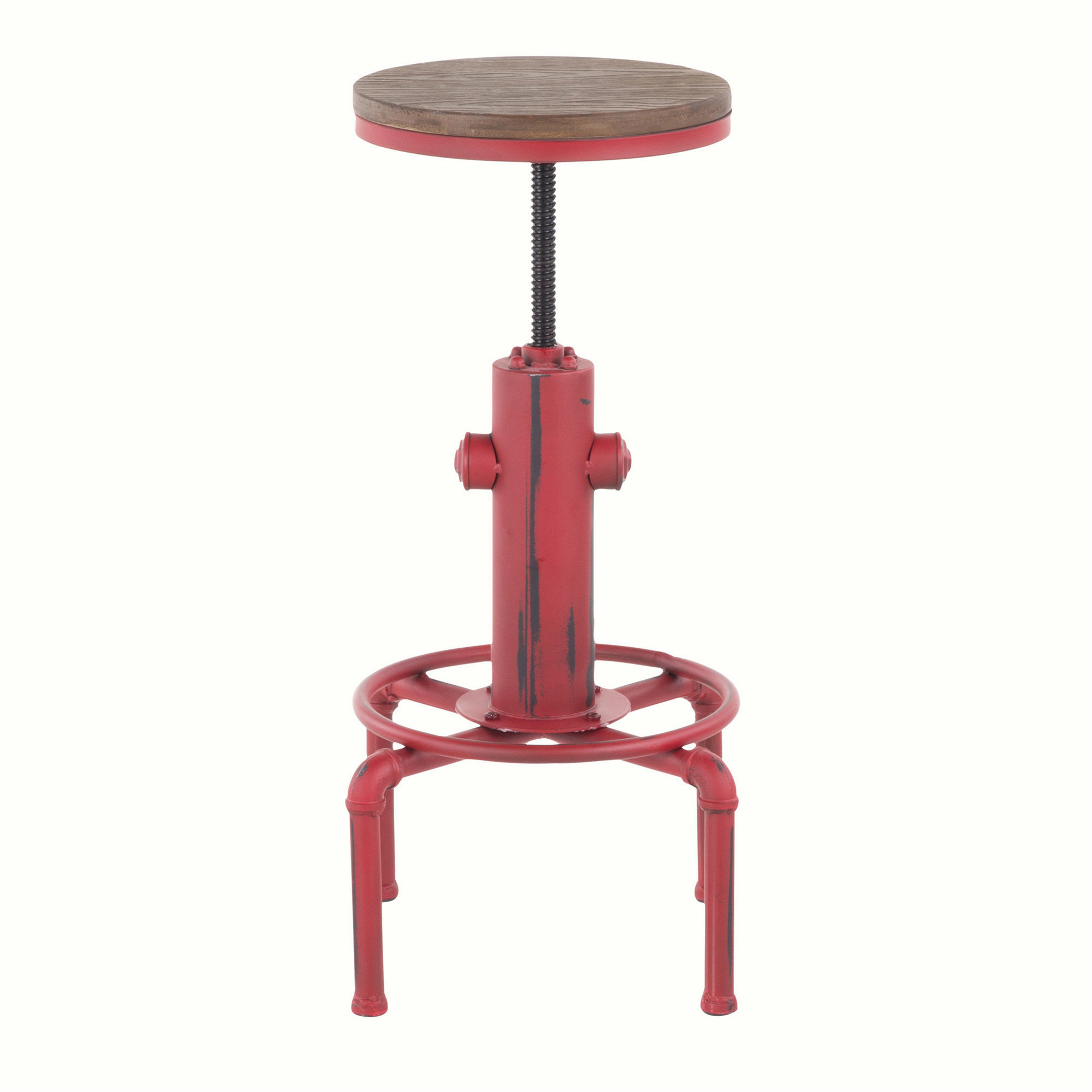 17 Stories Industrial Barstool in Vintage Red Metal and Brown Wood ...