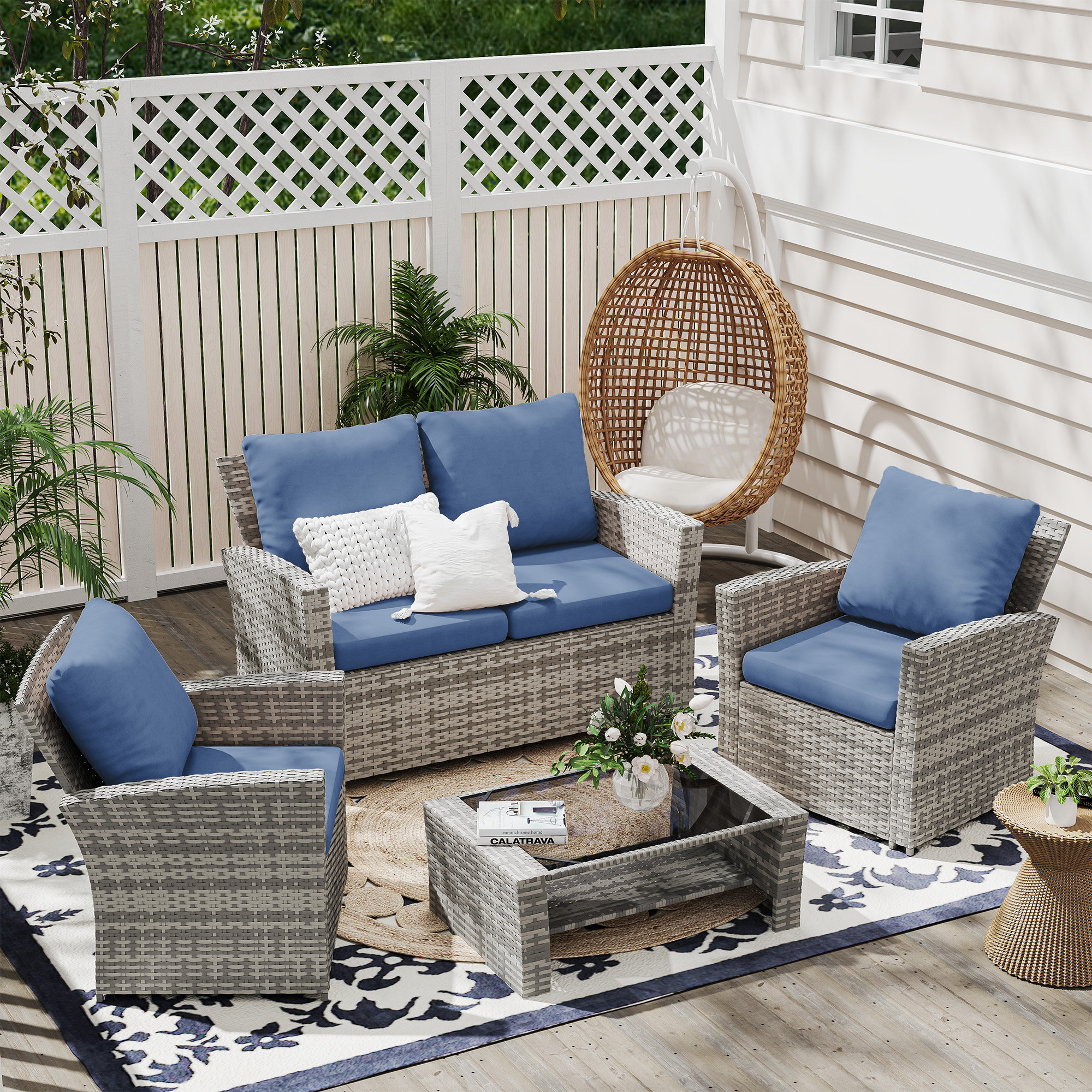 Winston Porter 4 Pieces Outdoor Patio Furniture & Reviews | Wayfair