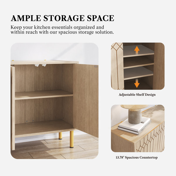 Mercer41 Modern Kitchen Buffet Cabinet With Doors And Adjustable ...