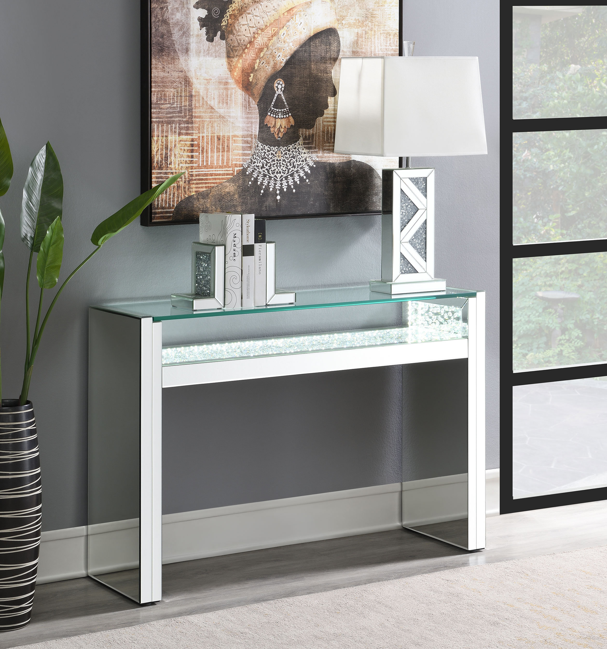 Mercer41 Edna Mirrored Acrylic Console Table LED Lighting Silver | Wayfair