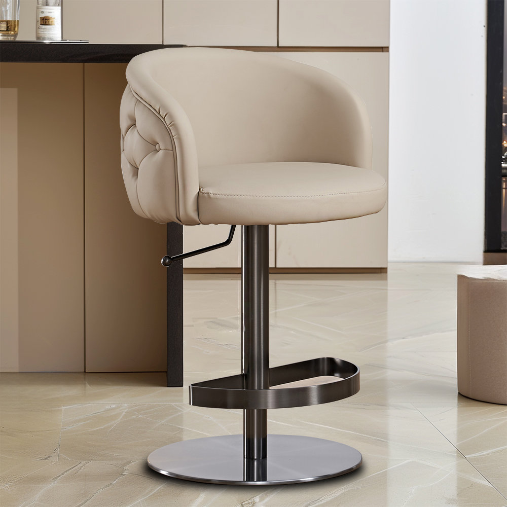 Everly Quinn Khaki PU Bar Stool Adjustable Height And Swivel For ...