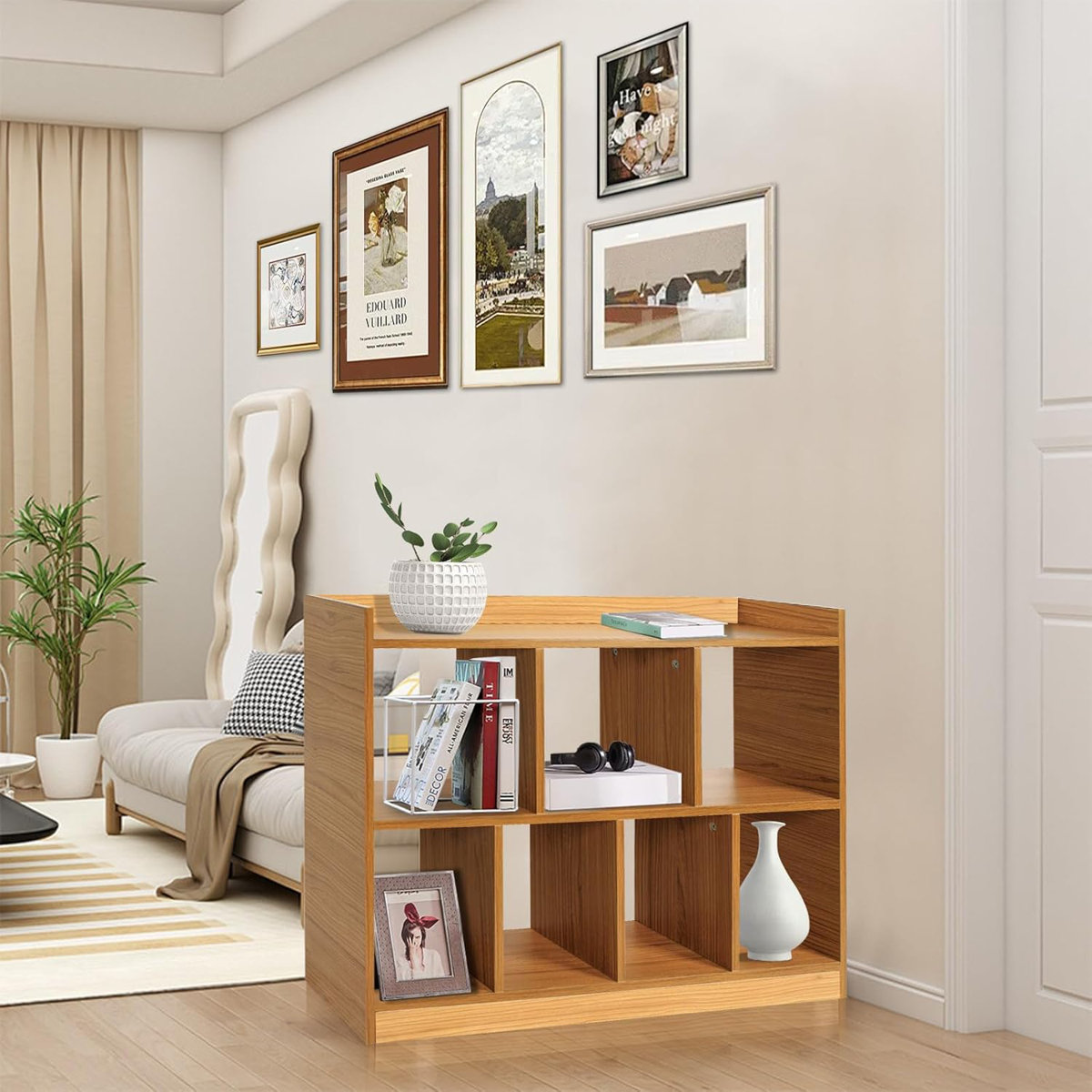 Latitude Run® Dousy- 35.43” Wodden Cube Shelf, 2 Tier Open Shelf ...