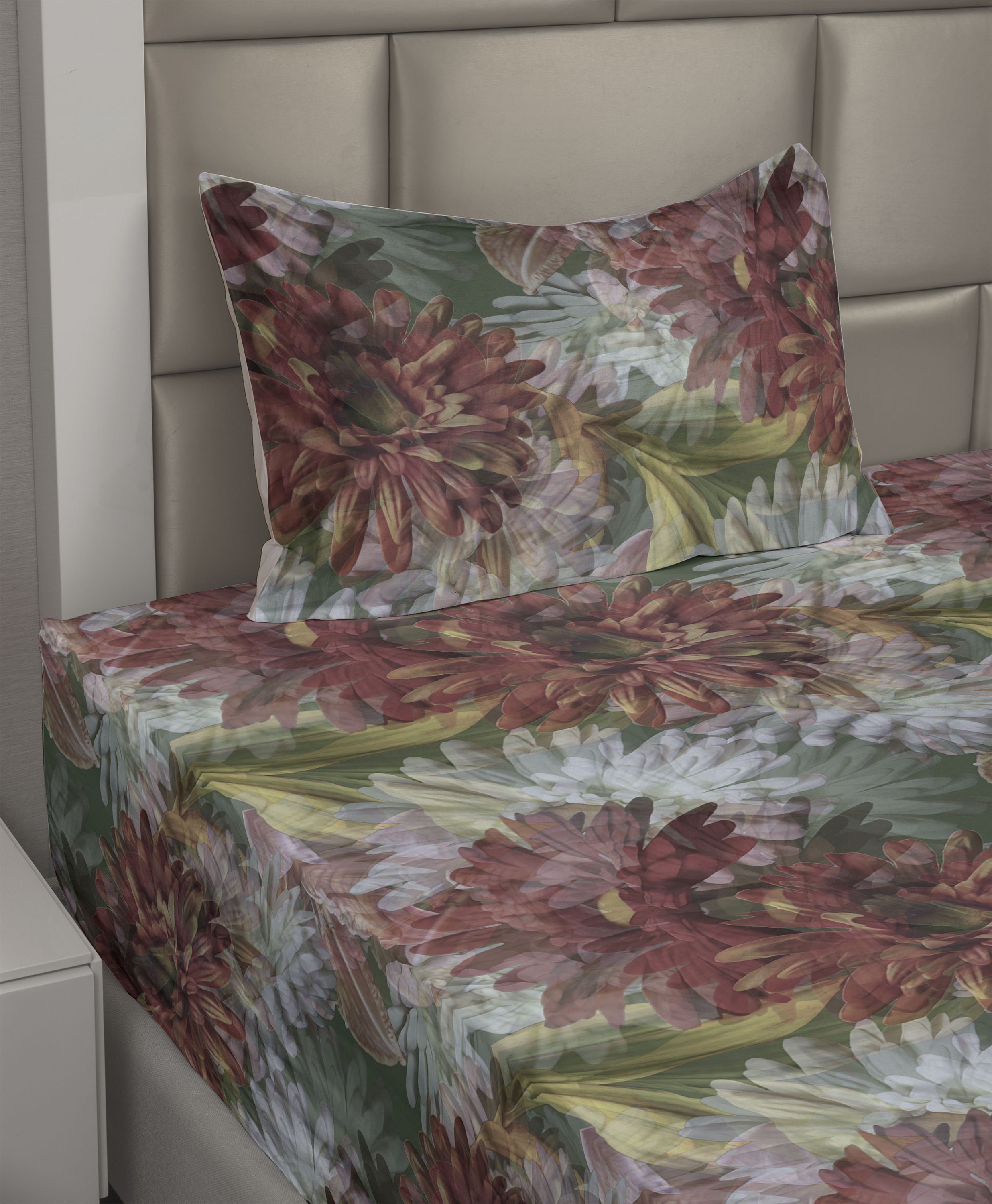 Ambesonne Floral Sheet Set Gerbera Shadowy Effect Art Pale Maroon Olive ...