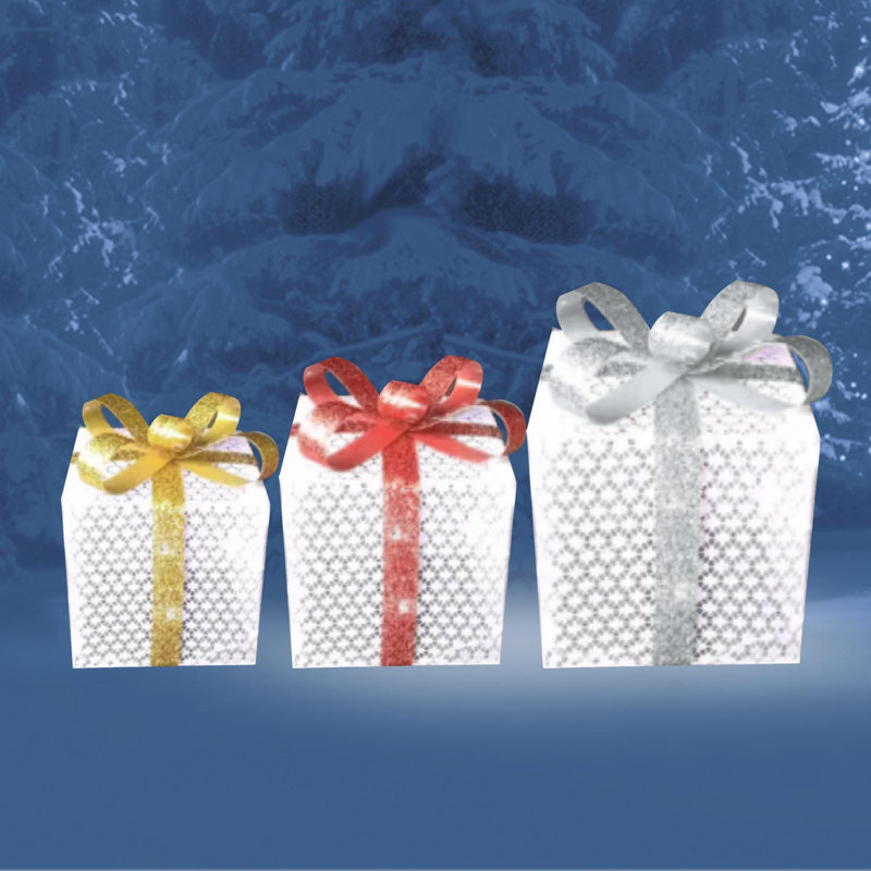 The Holiday Aisle® 3 Piece Gift Boxes with Mesh Lighted Display Set ...