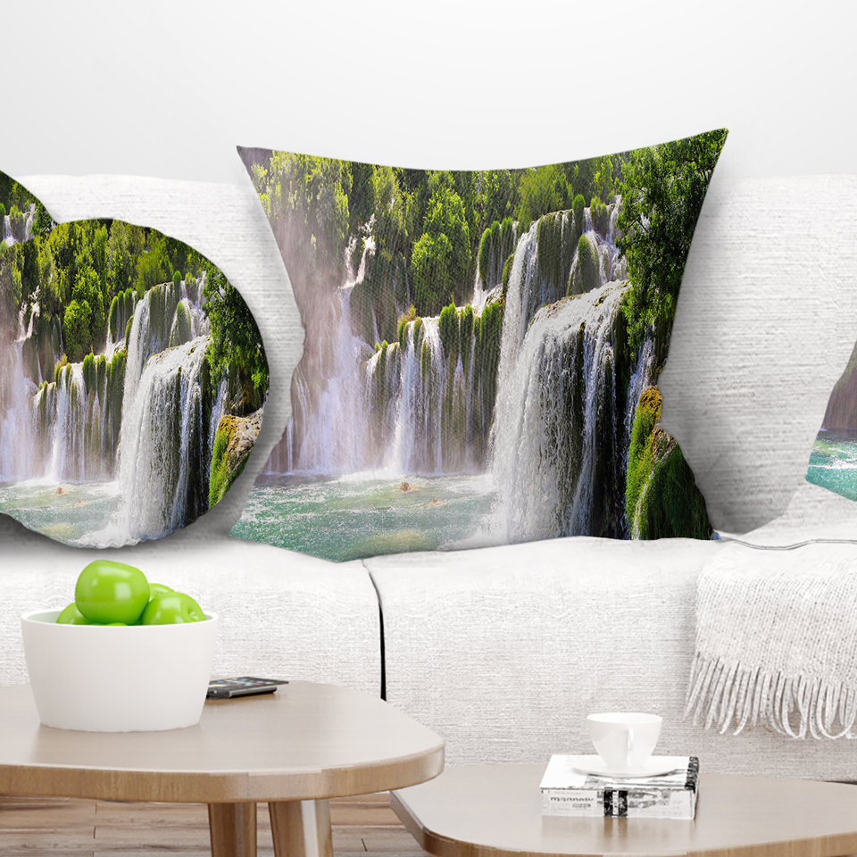 Design Art Krka Waterfall Landscape - Landscape Printed Pillow | Wayfair