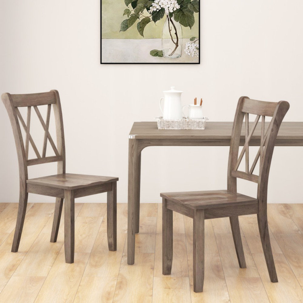 Gracie Oaks Set of 2 Wooden Dining Chairs Mid Century Farmhouse Retro ...