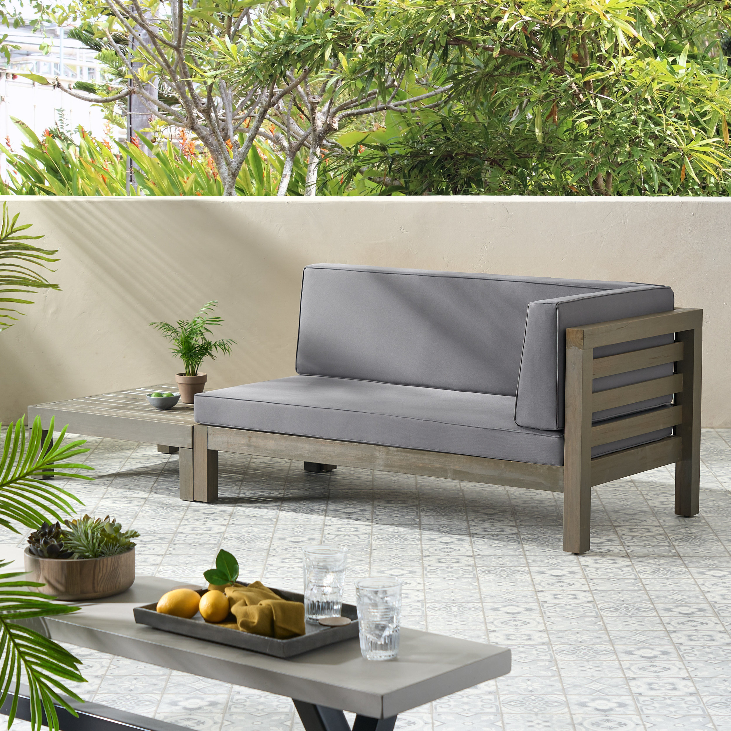 Ebern Designs Hanoi Outdoor Acacia Wood Right Arm Loveseat And Coffee ...