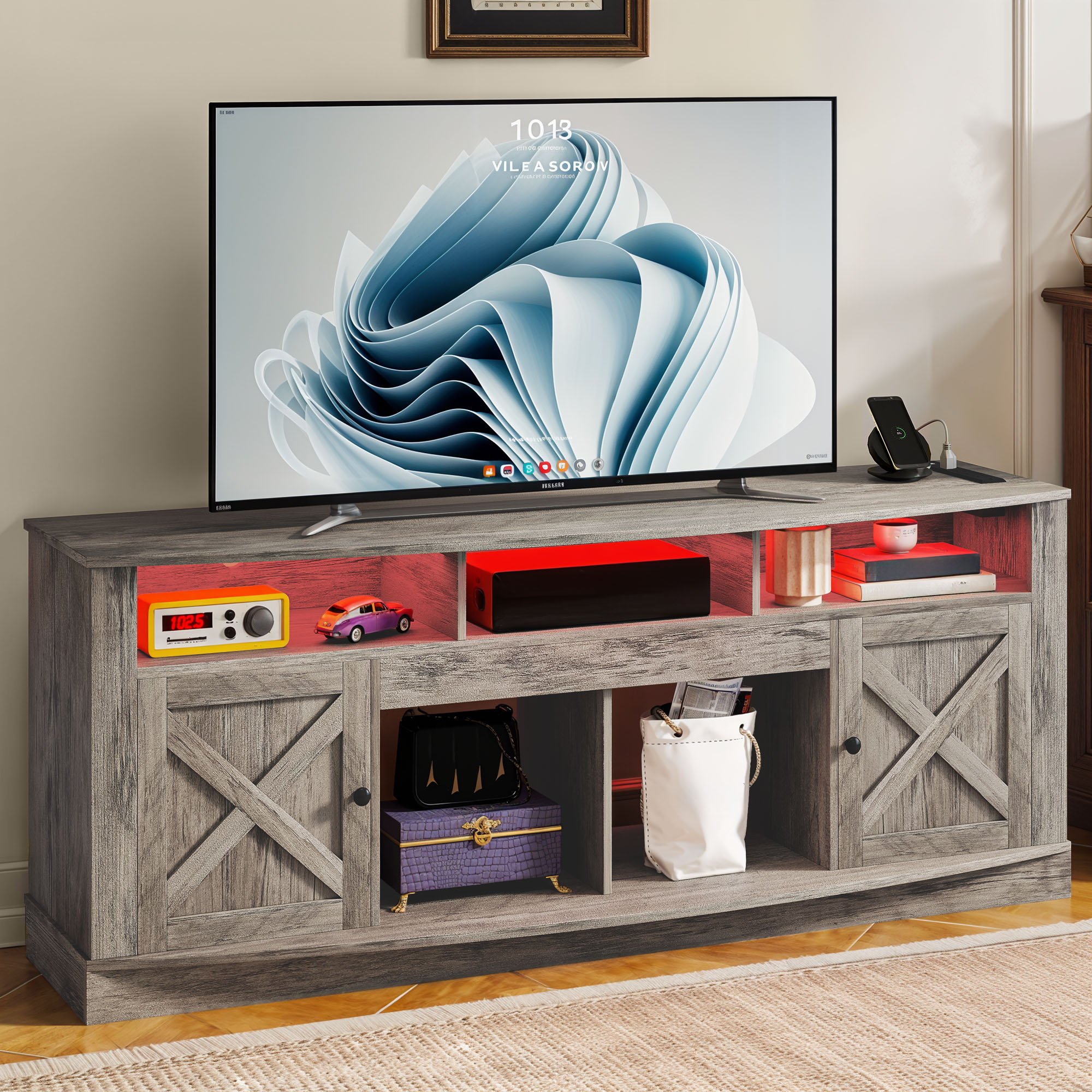Dakota Fields 70" Farmhouse TV Stand, Modern Media TV Console Table ...