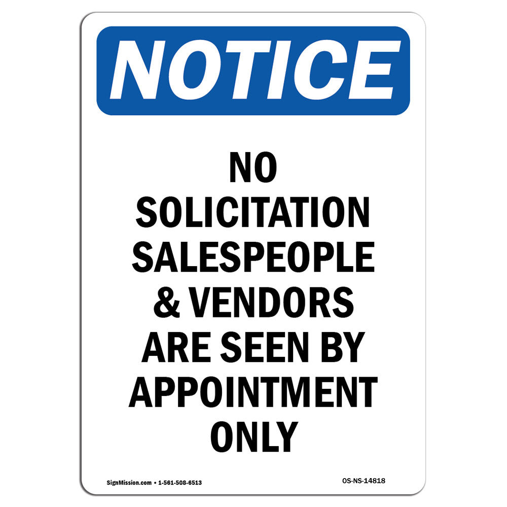 SignMission OSHA Notice - No Solicitation Salespeople And Sign | Heavy ...