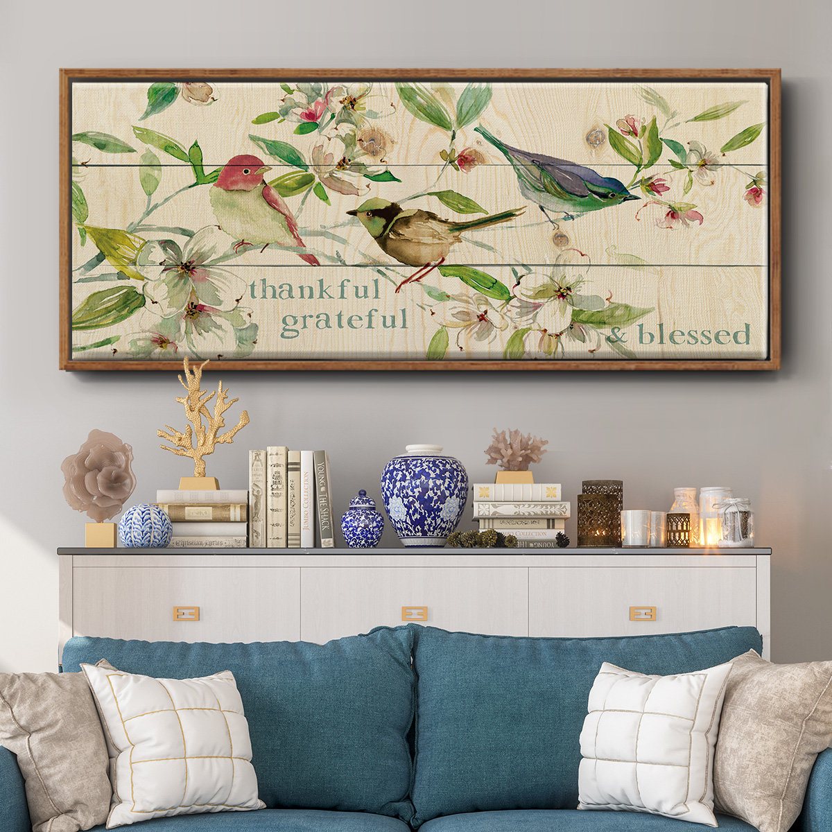 Wexford Home Grateful Thankful Blessed Birds- Framed Canvas | Wayfair