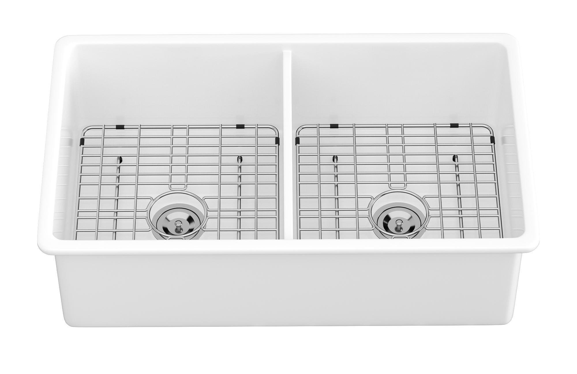 HLILish 32" Undermount Double Bowl Ceramic Kitchen Sink - Dual Mount ...