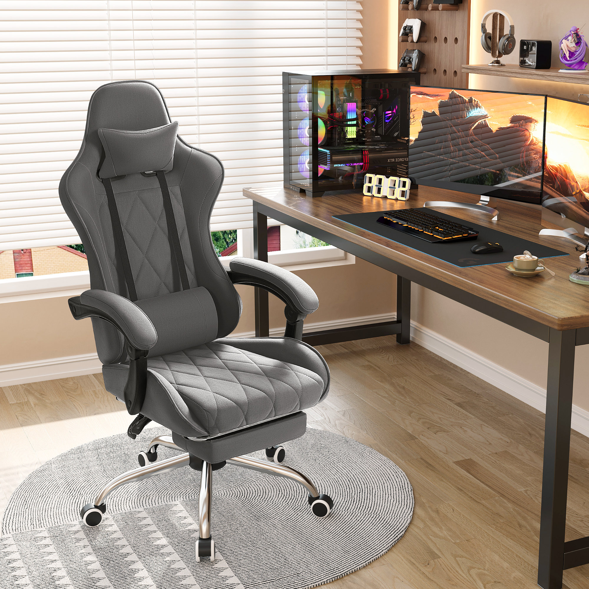 Inbox Zero Ergonomic Massage Computer Gaming Chair Fabric with Headrest ...