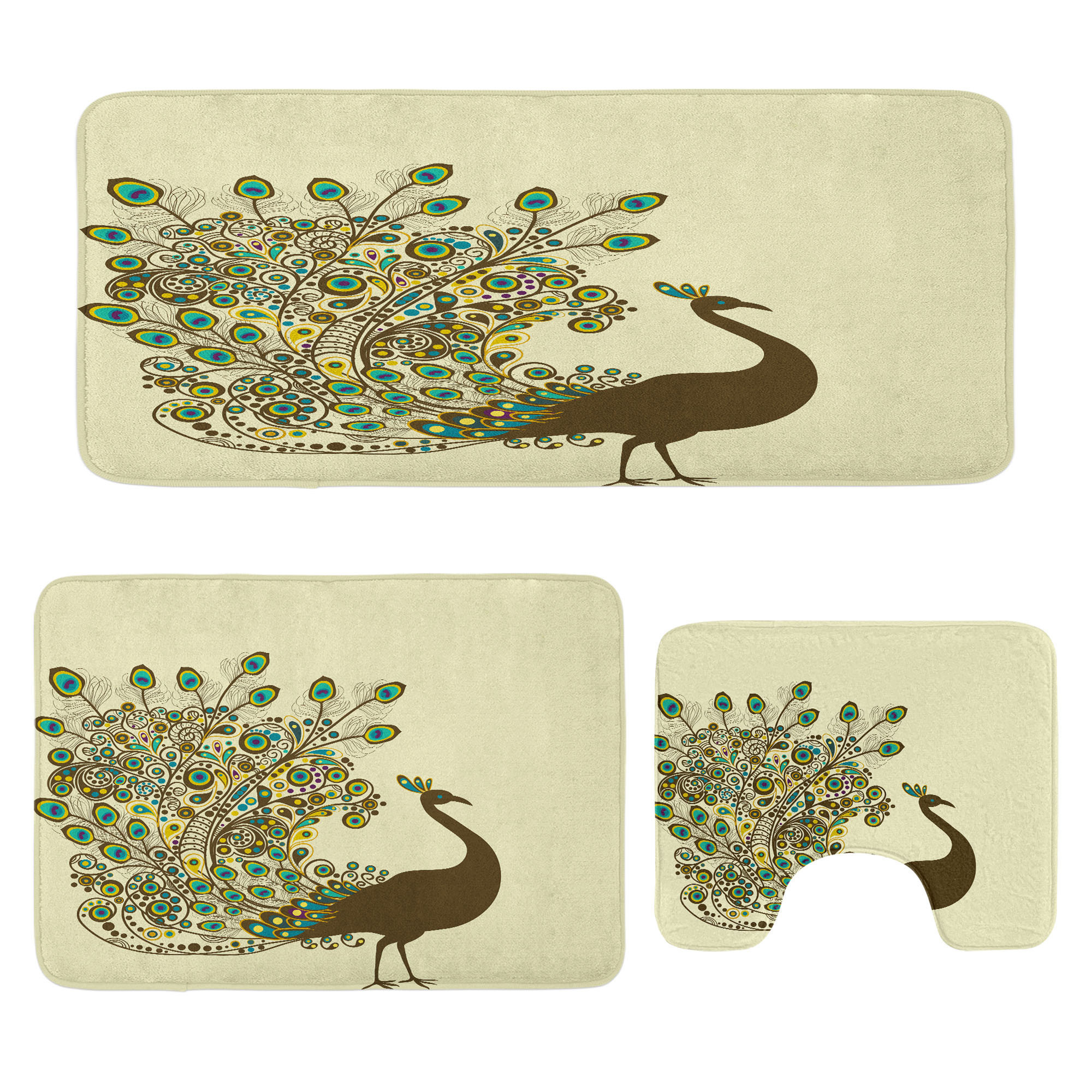 East Urban Home Peacock Bathroom Rug Set 3 Pieces U-Shape & Rectangle ...