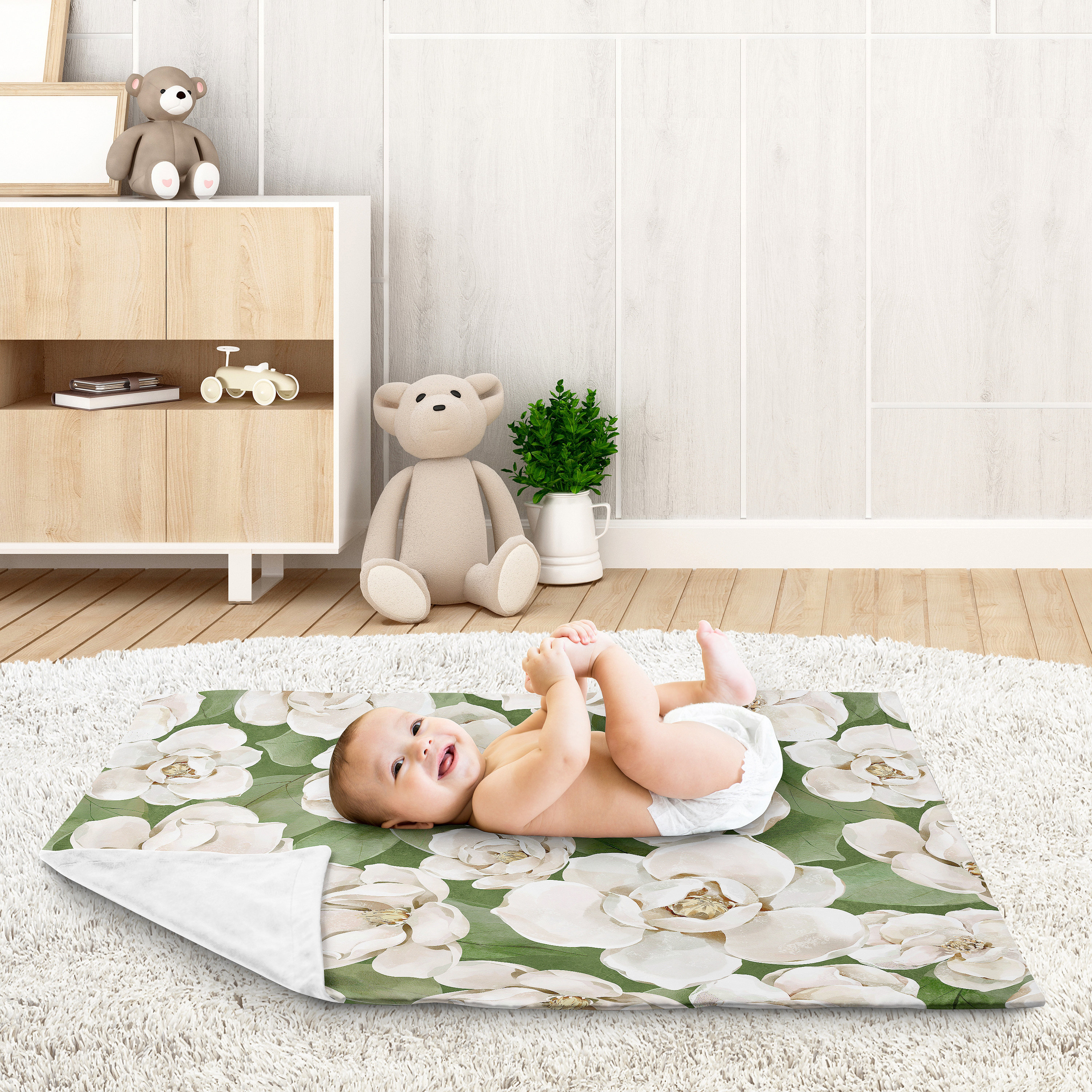 Sweet Jojo Designs Sage Green and Ivory Watercolor Magnolia Security ...