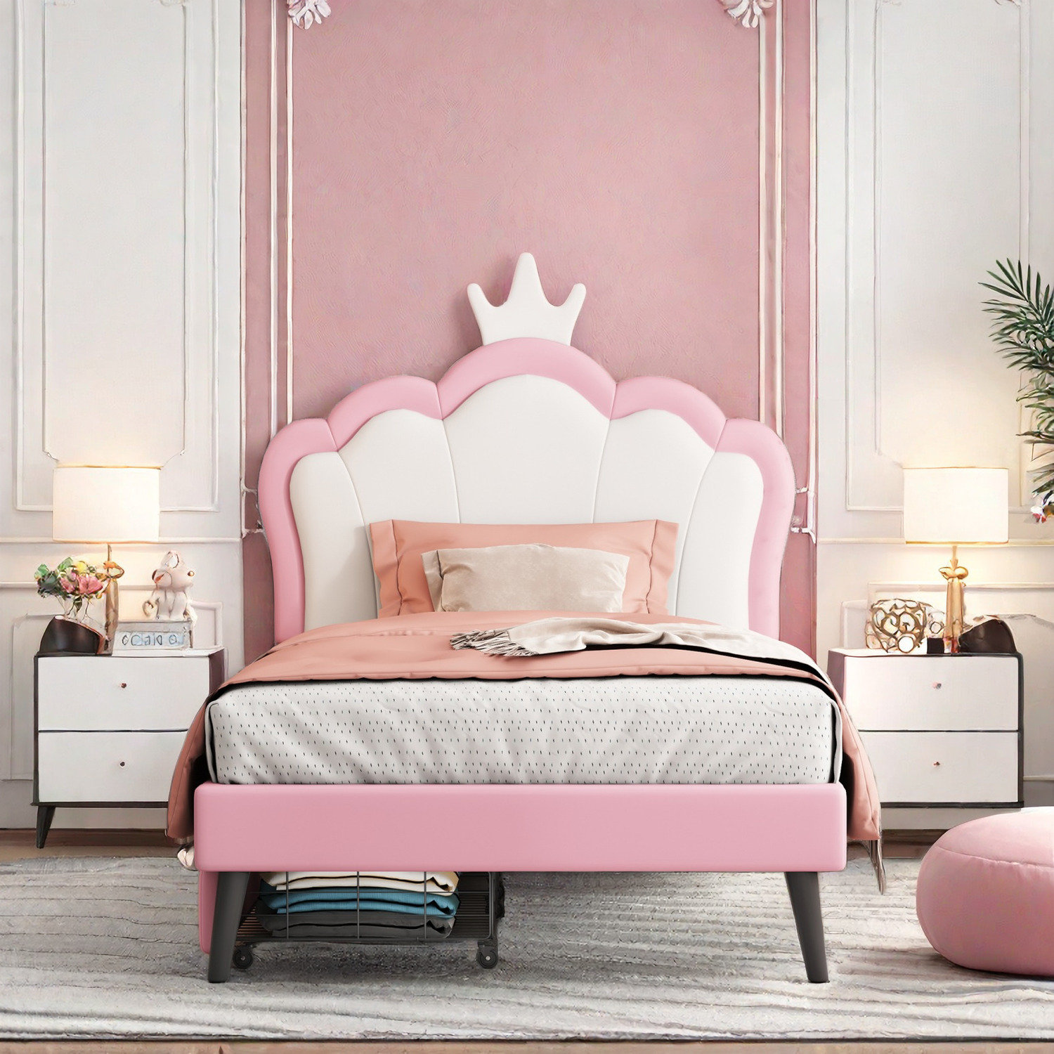 Gemma Violet 2 Drawers Pink Platform Bed With Crown Headboard | Wayfair