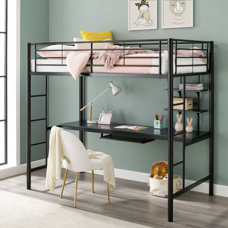 Isabelle & Max™ Twin Metal Loft Bed Workstation- Black - Wayfair Canada