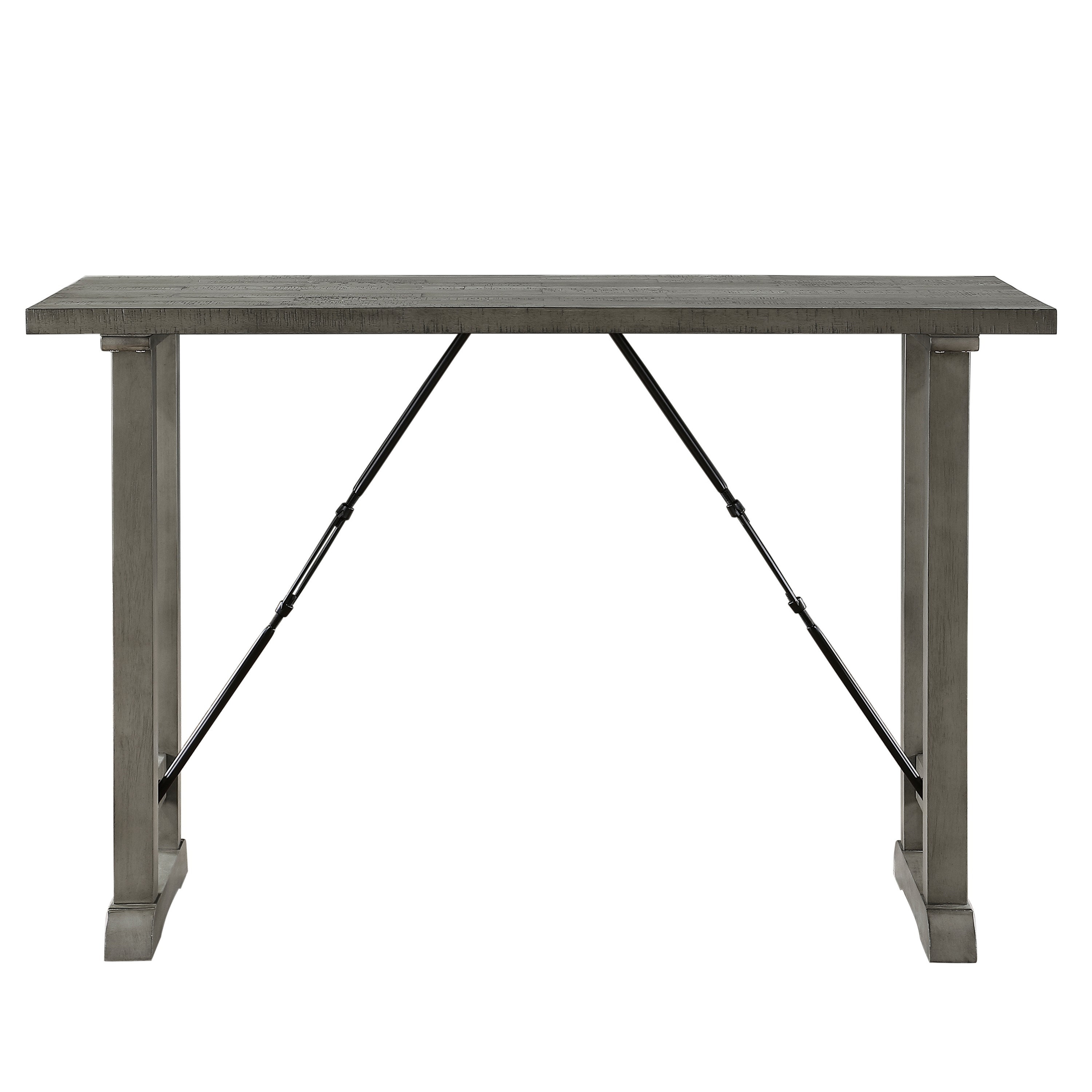 Benjara Anab Counter Height Table, Rectangular Gray Wood And Turnbuckle ...