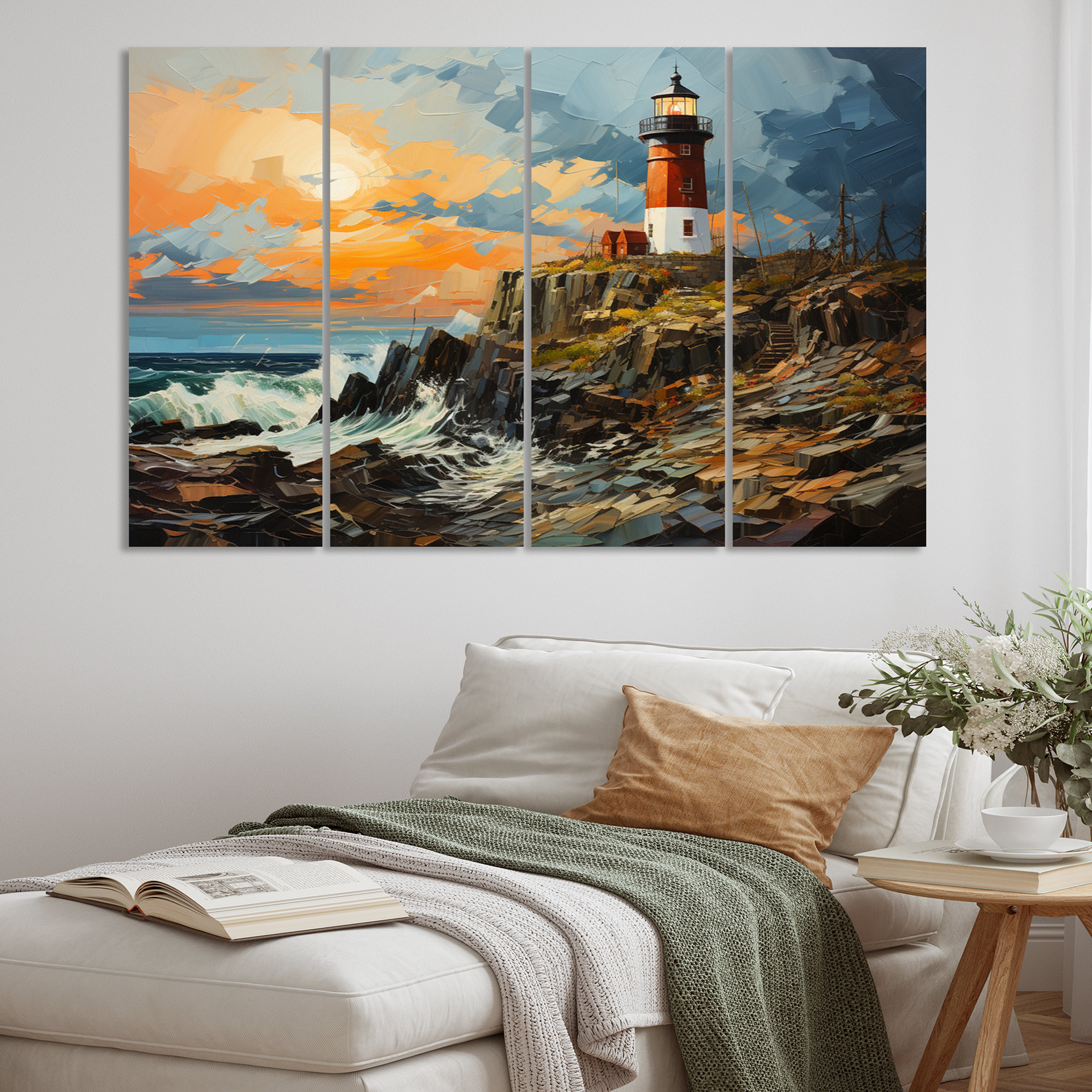 Breakwater Bay Dots Lighthouses Guiding III On Canvas 4 Pieces Print ...