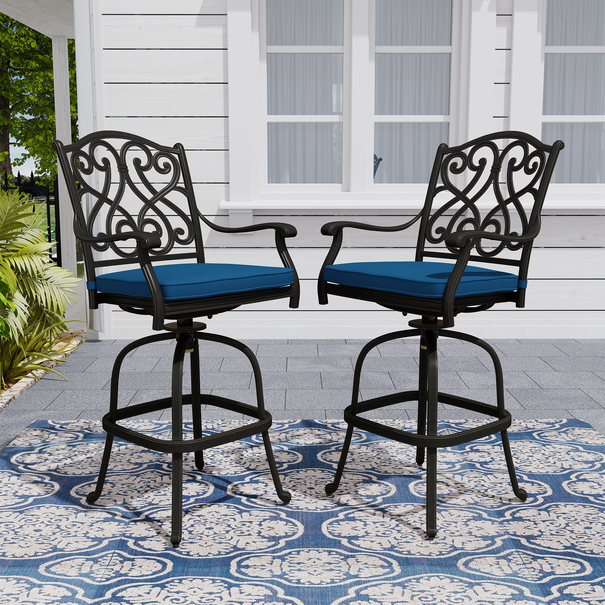 Darby Home Co Lenora Swivel Stacking Patio Dining Armchair with Cushion ...