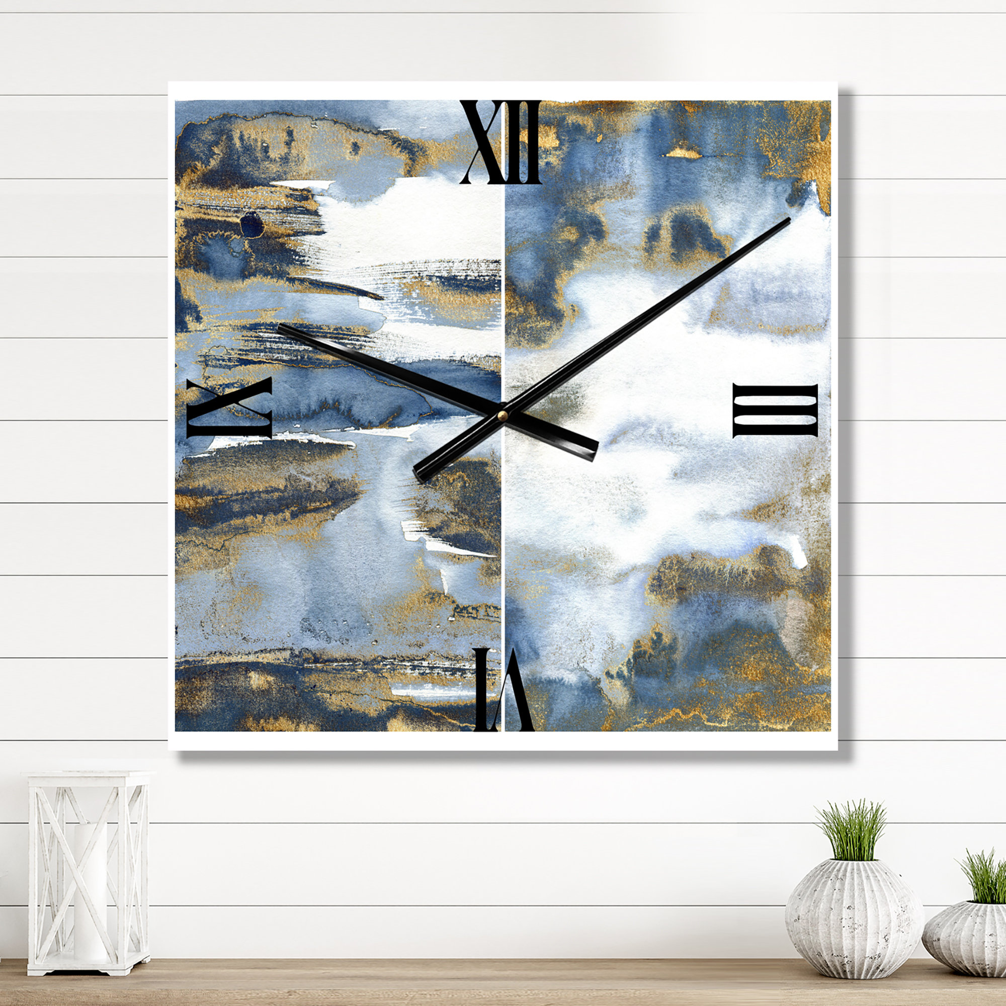 East Urban Home Dark Blue and Gold Abstract Waves III - Modern Wall ...