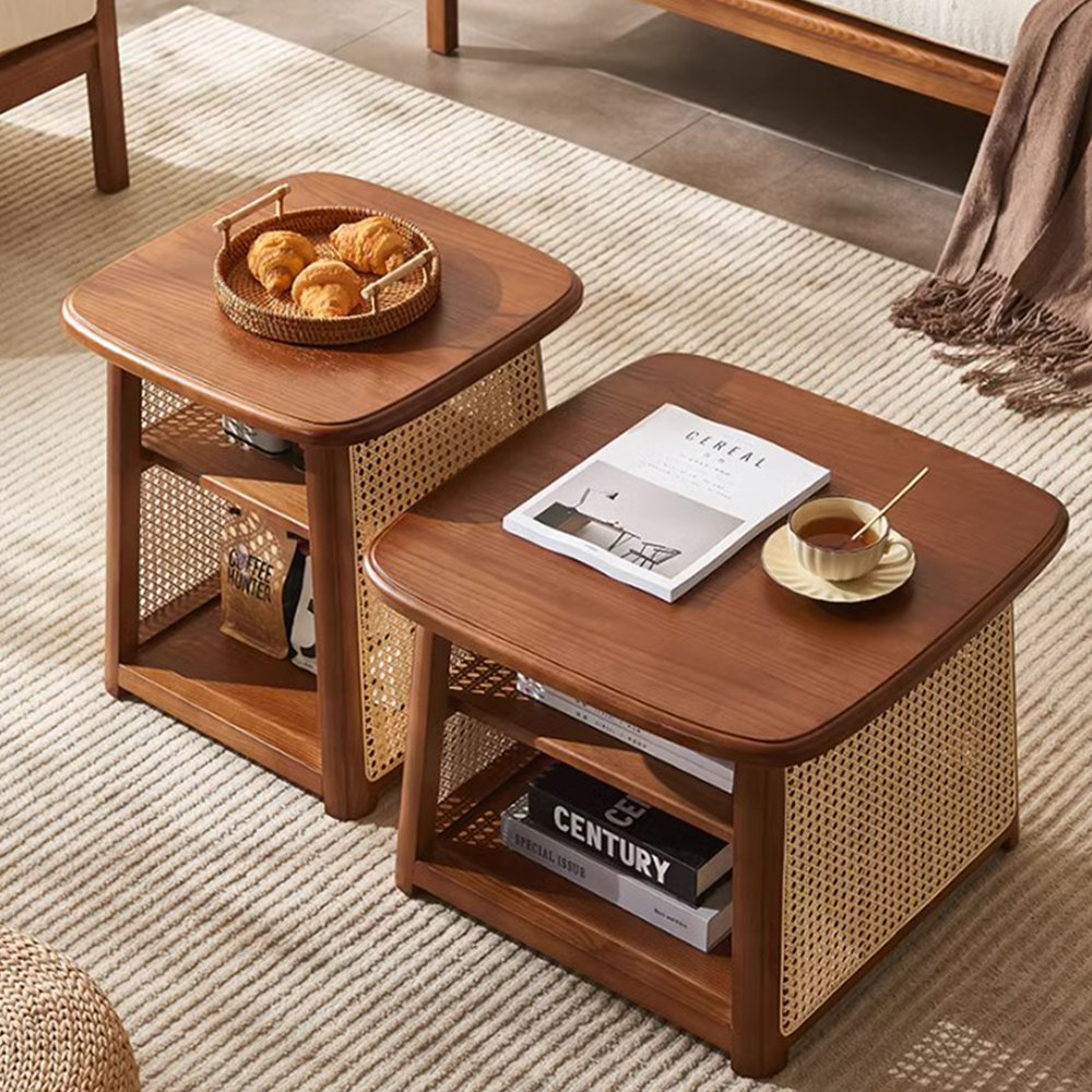 jessica High And Low Combination Solid Wood Rattan Tea Tab Coffee Table ...