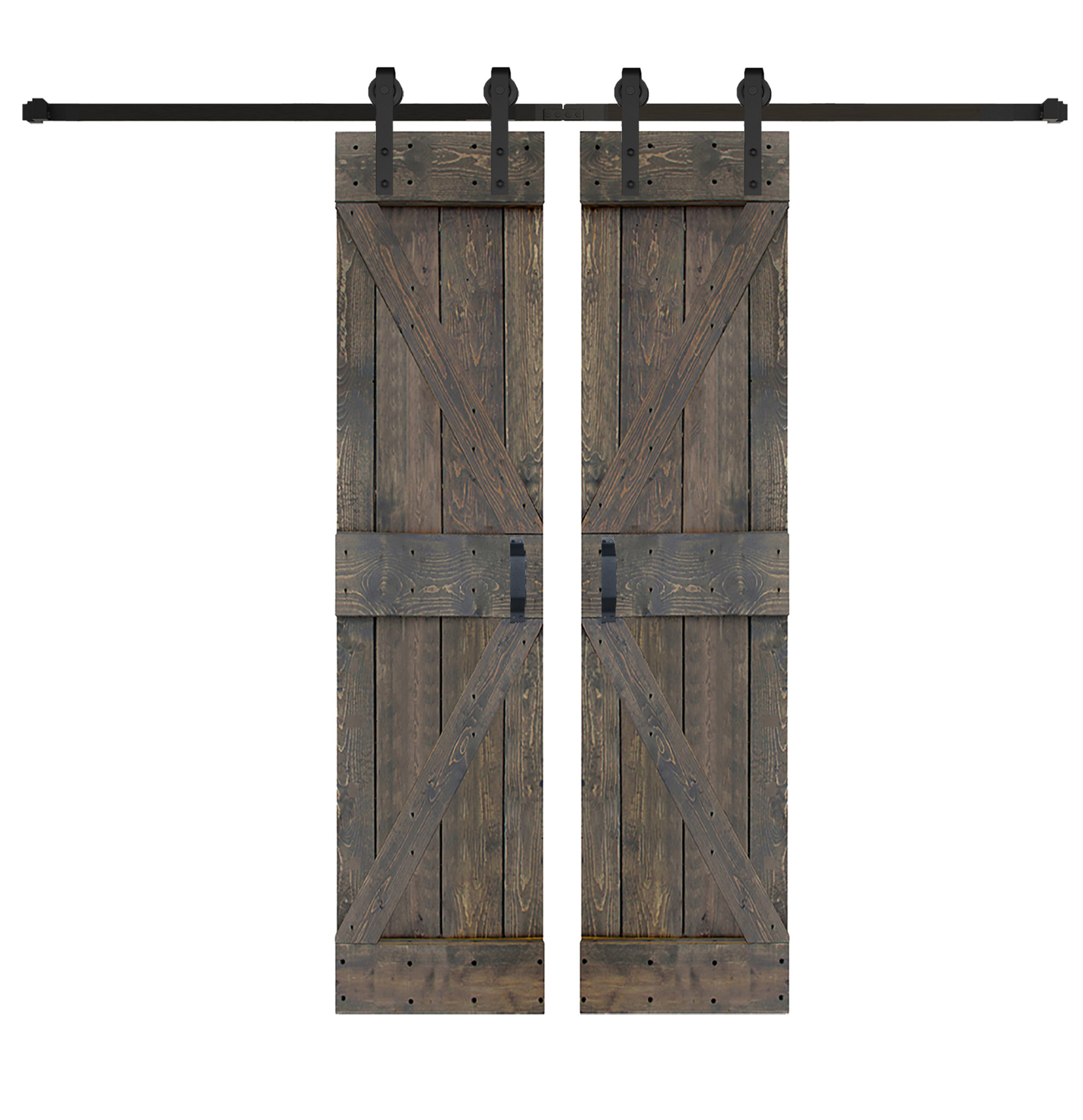 IsLife 2 Sets of K Style Solid Wood Smoky Gray Sliding Barn Door with ...