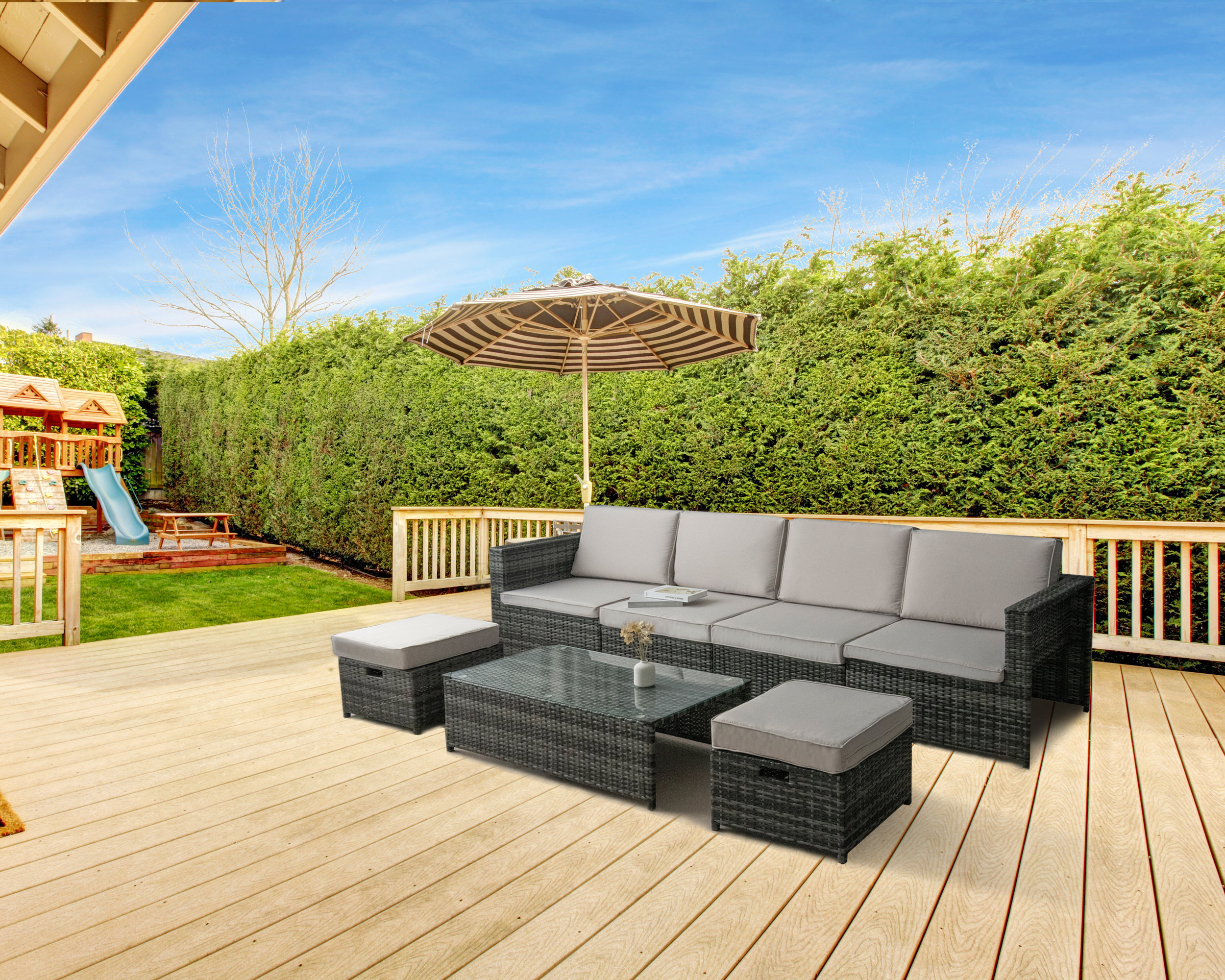 Ebern Designs Noralf 113'' Wide 6 - Person Outdoor Seating Group with ...