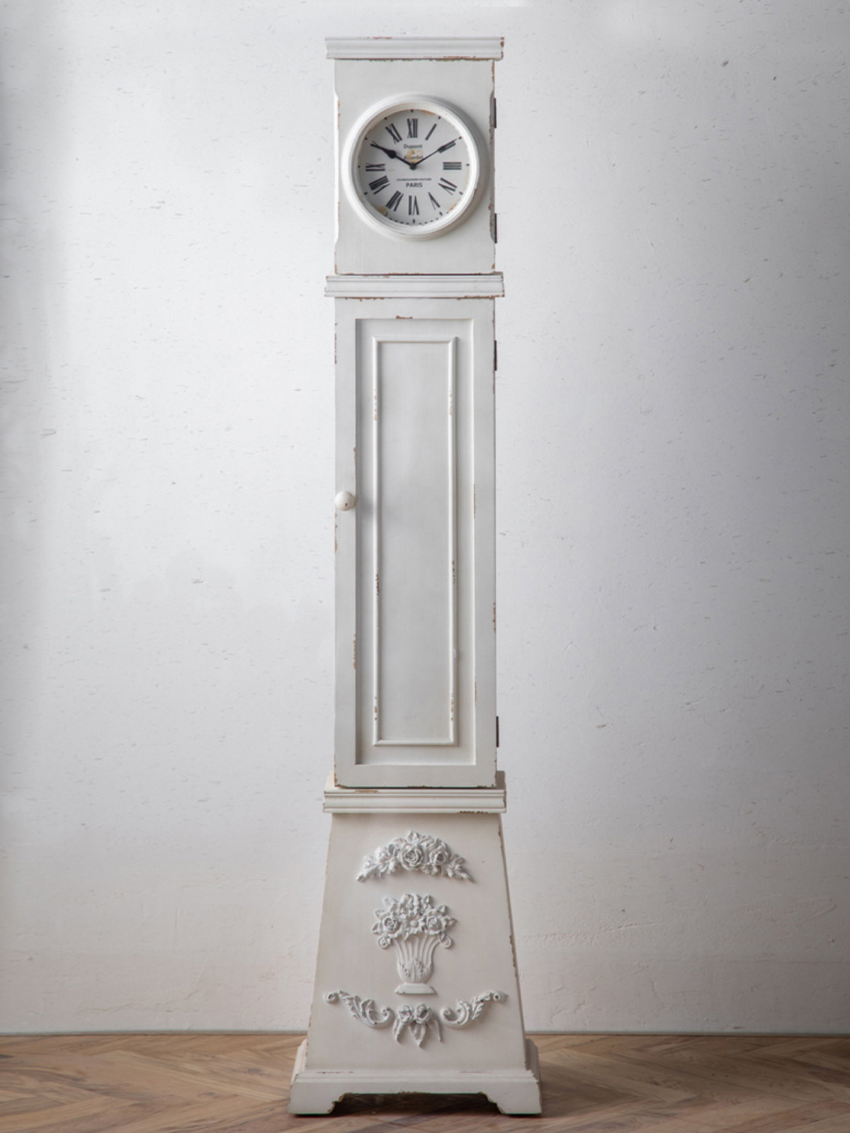 Ophelia & Co. French-style retro distressed white floor clock | Wayfair