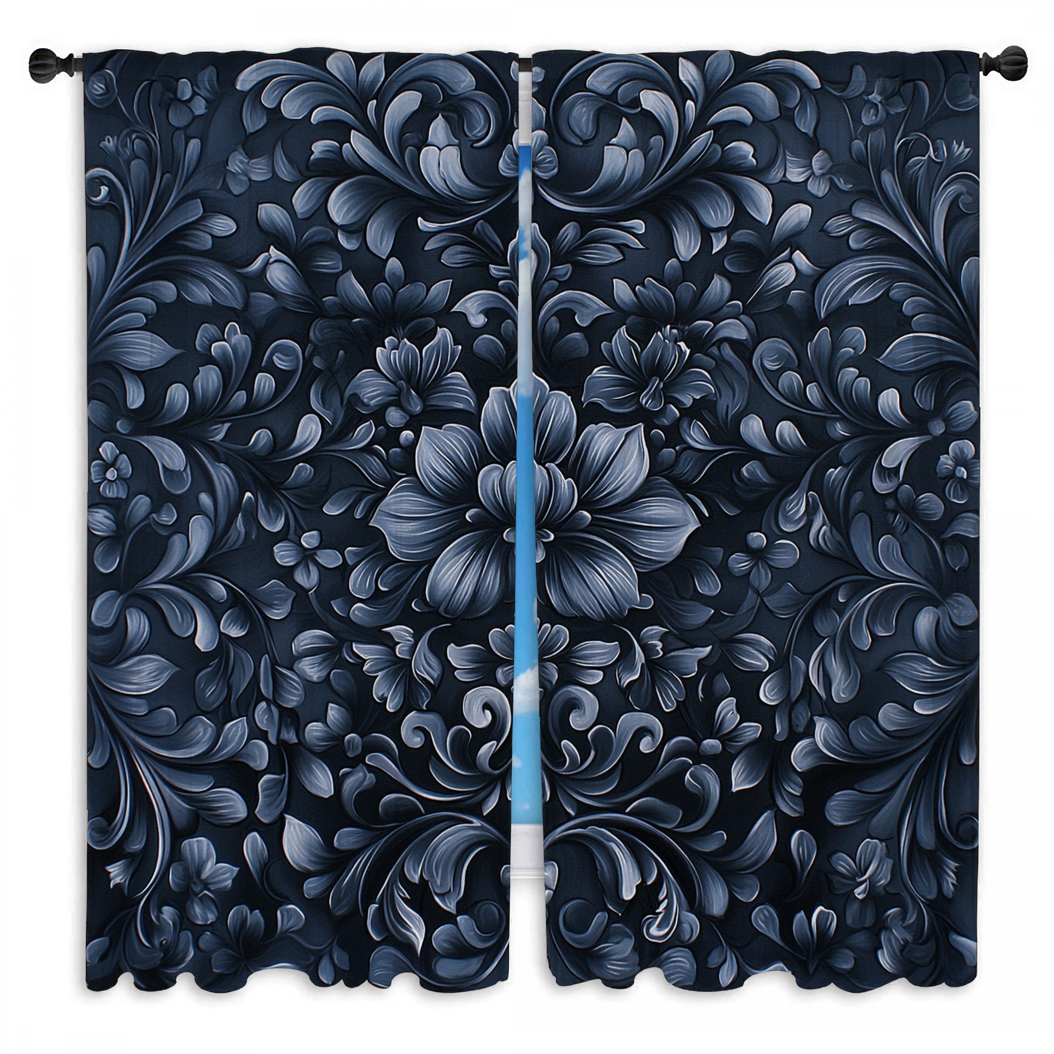 Dakota Fields Floral Motif Window Curtains Decorative Baroque Drapes ...