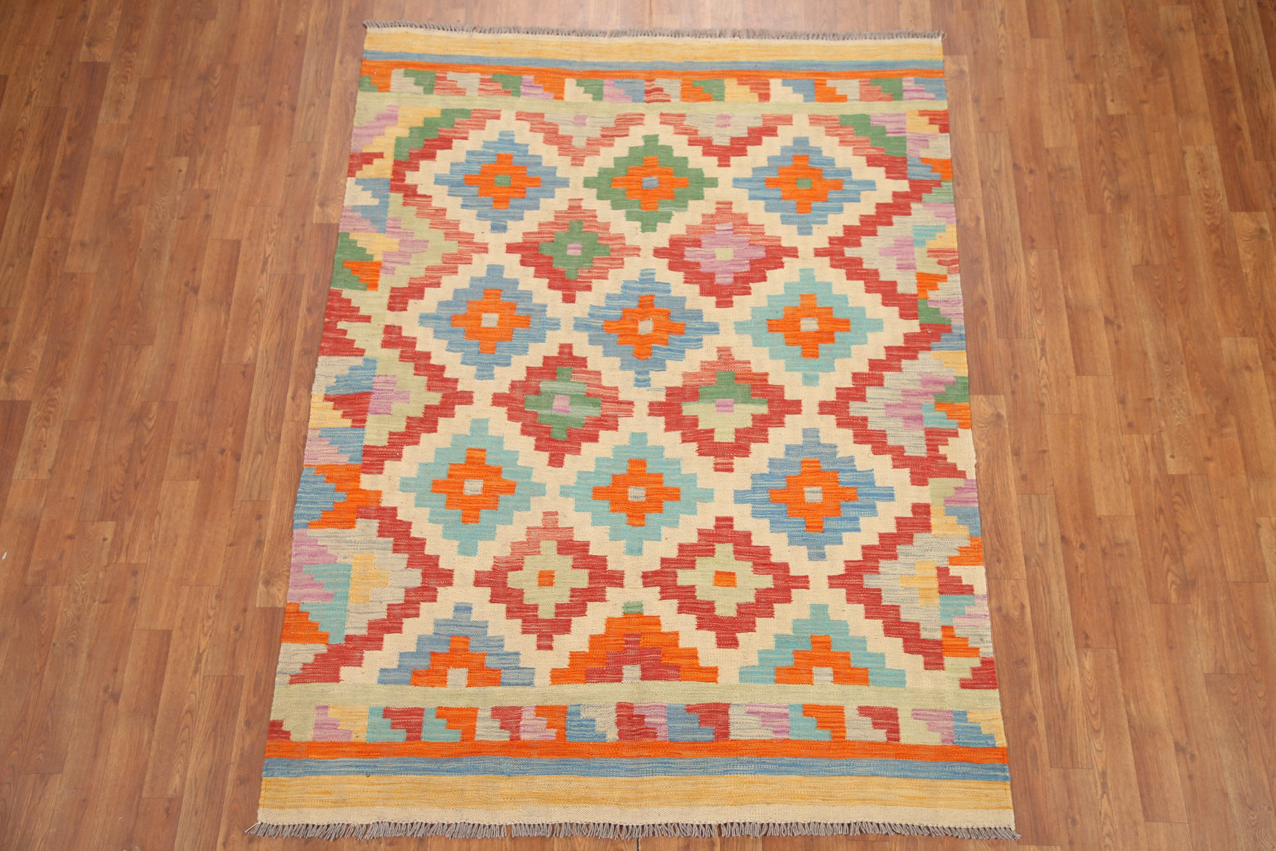 Dakota Fields Colorful Kilim Reversible Wool Area Rug 5x7 | Wayfair