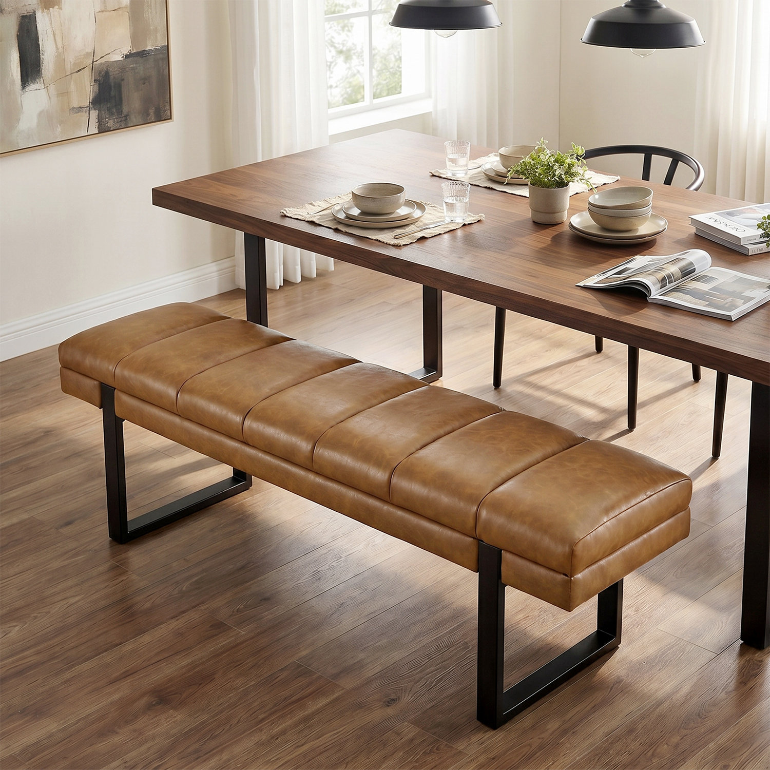 Wade Logan® Anahli 52.5'' Wide Channel Tufted Design Vegan Leather ...