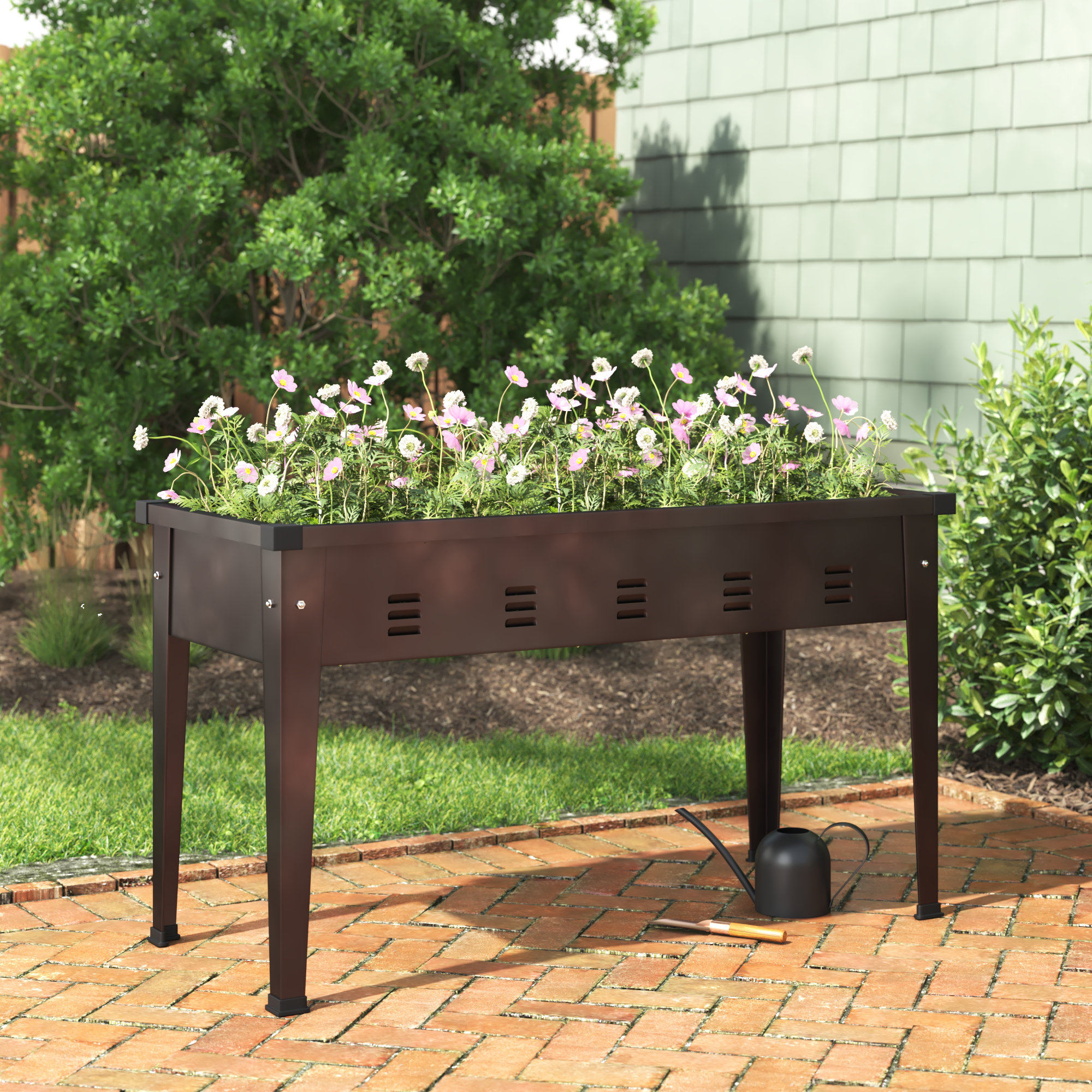 Sol 72 Outdoor™ Azaiah 50" W Brown Metal Rectangular Elevated Planter ...