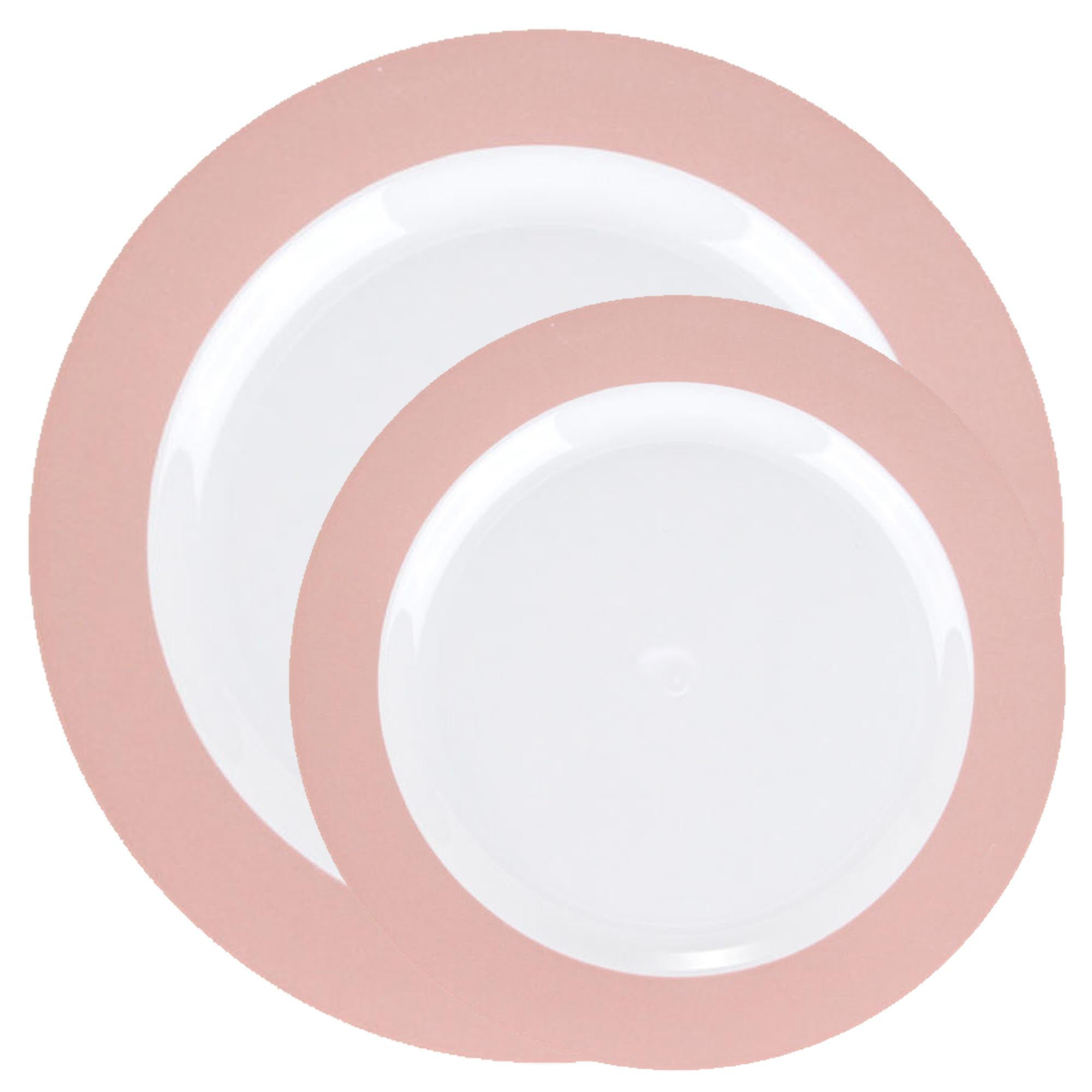 Ecoquality Round White Plate With Pink Rim Blush Combo Set 96 Guests ...