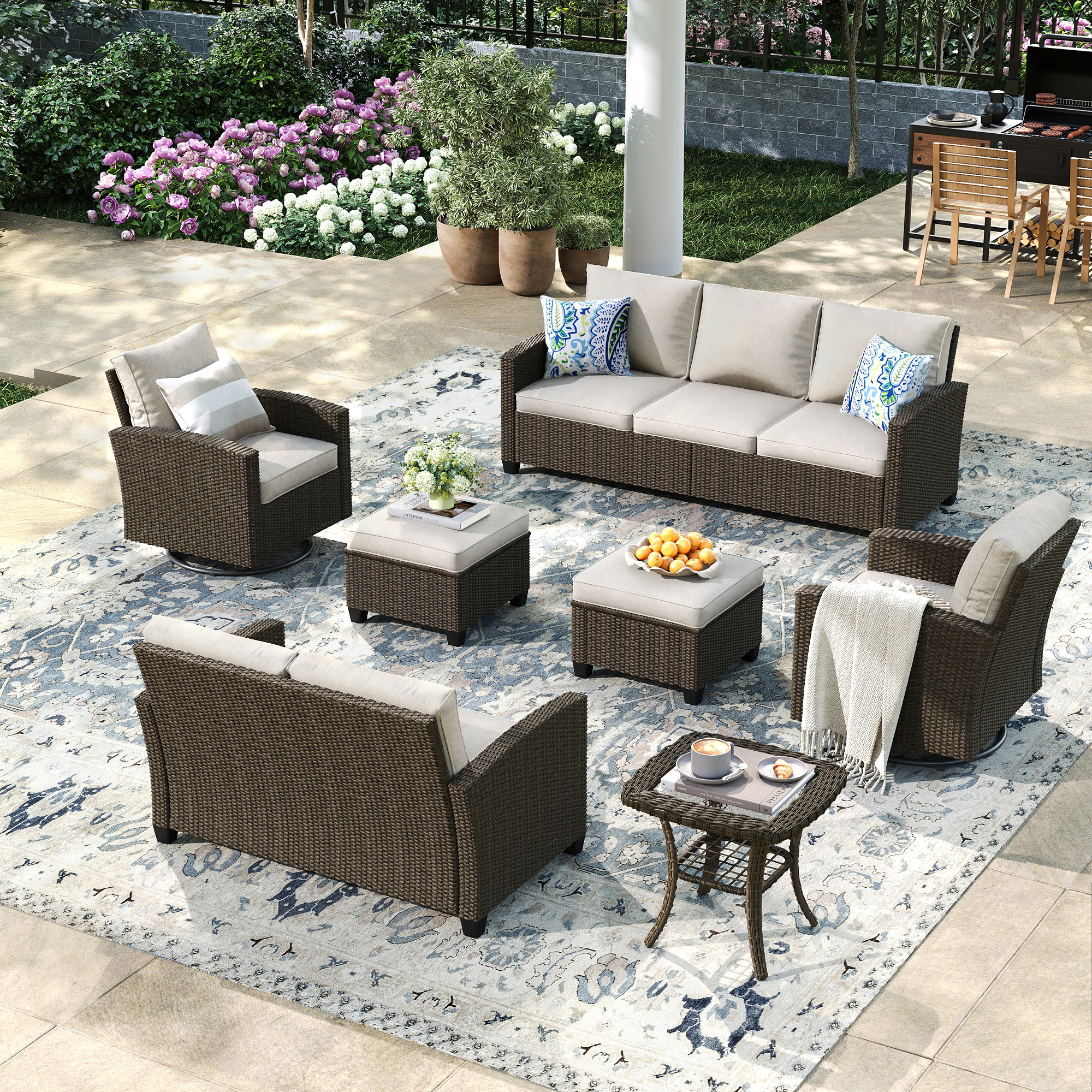 Lark Manor™ 7 Piece Outdoor Rattan Sofa Seating Groups With Cushions ...