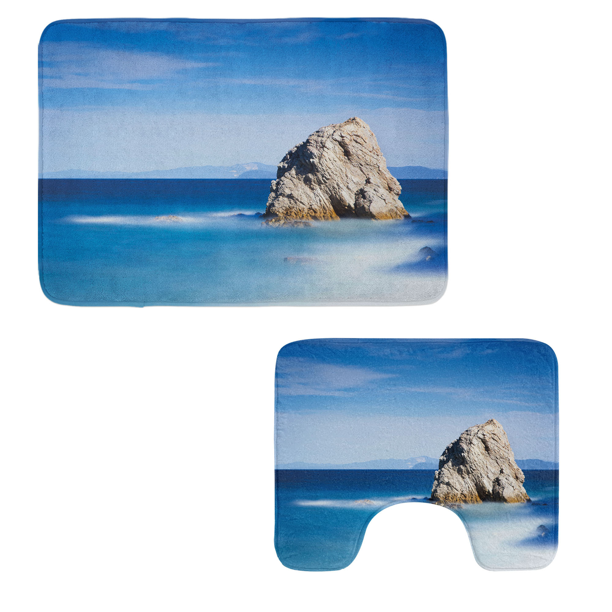 East Urban Home Blue Bathroom Rug Set 2 Pieces Rectangle & Contour Mats ...