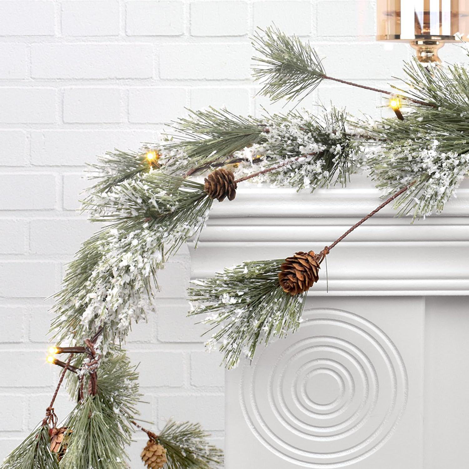 Canora Grey 6.4FT Snowflake Winter Garland, Smokey Pine Garland with ...