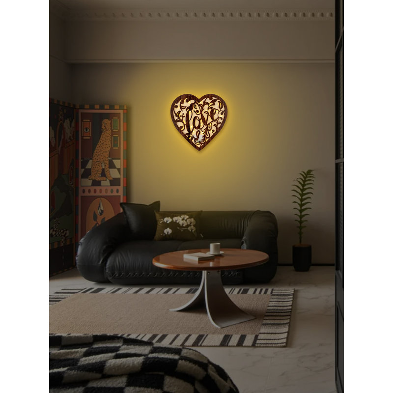 Winston Porter Heart-Shaped Wooden Wall Art with LED Light, Countdown ...