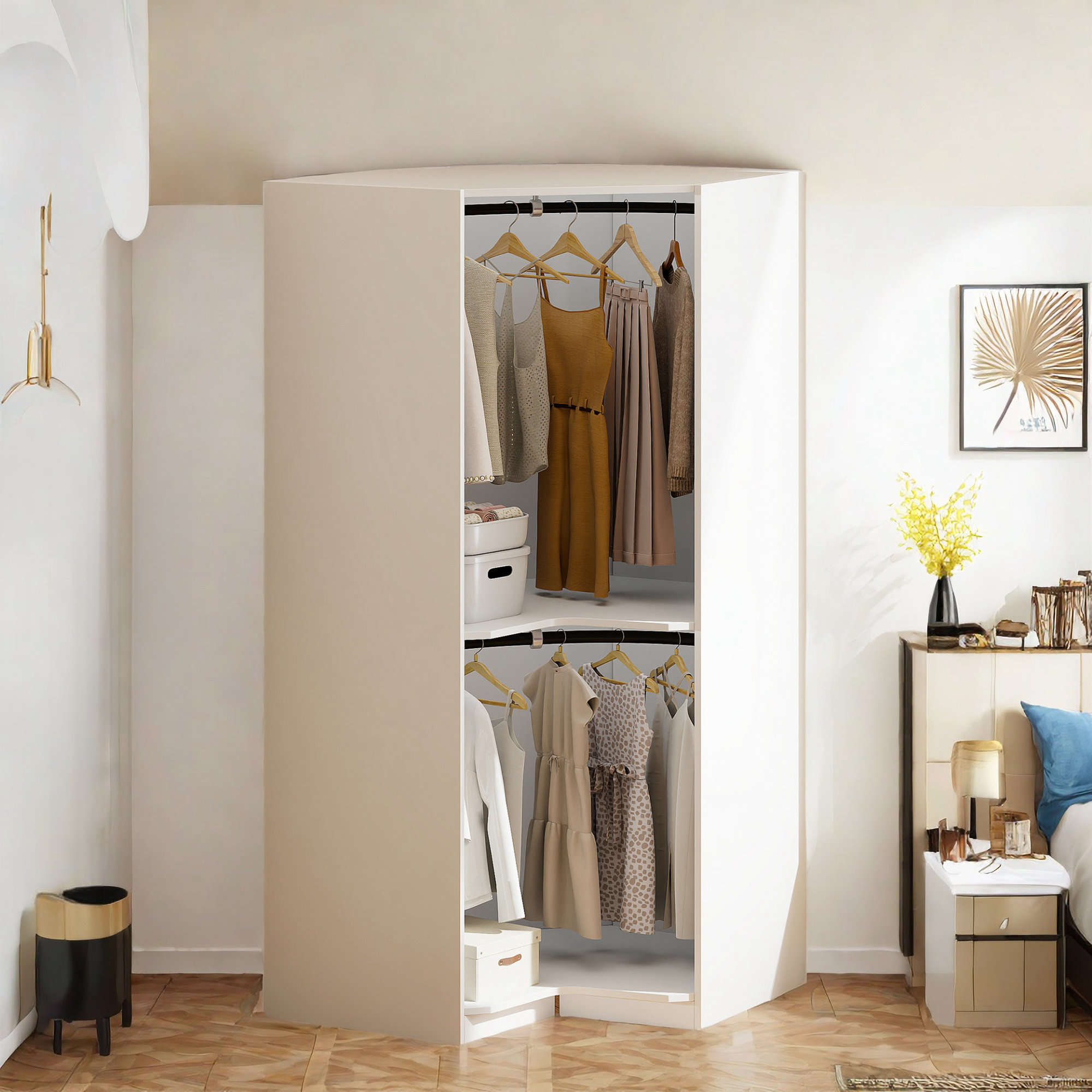 Latitude Run® Polygon Corner Wardrobe With 2 Practical Shelves ...