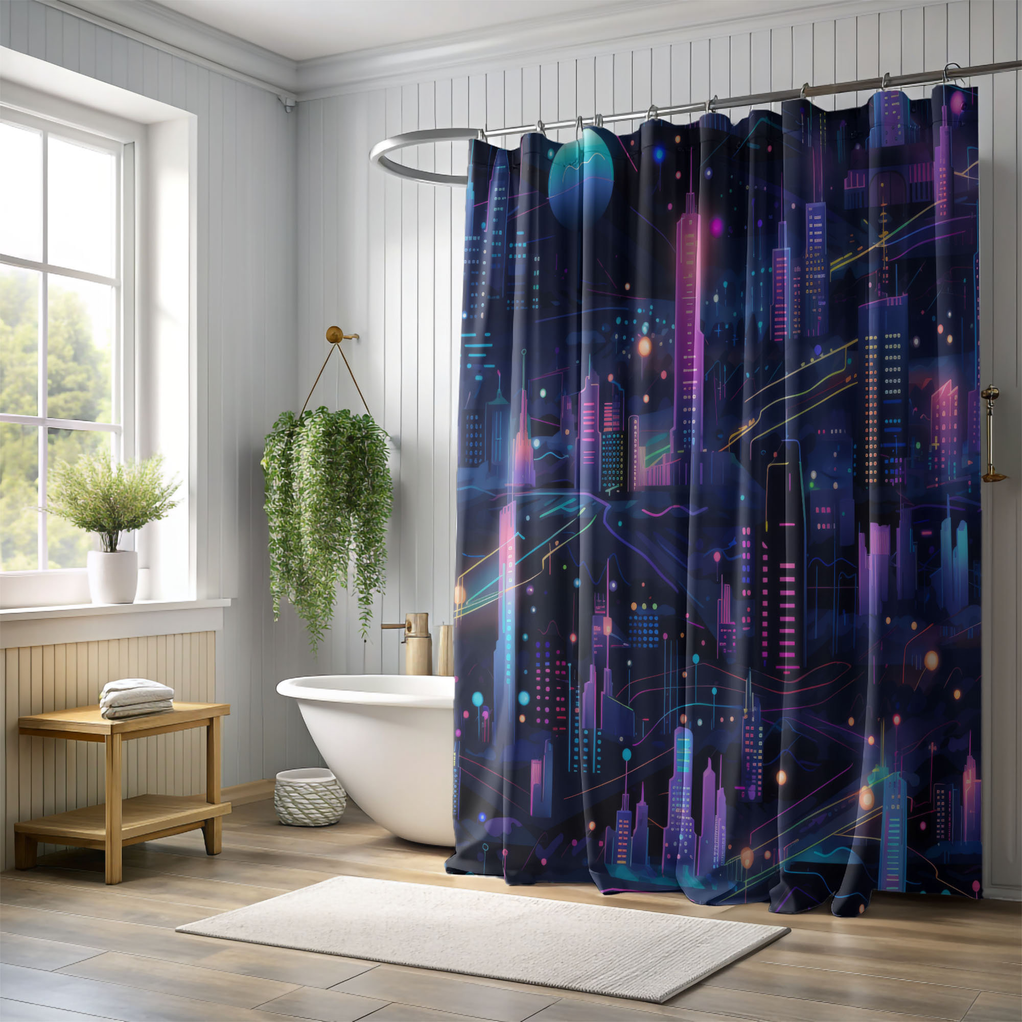 East Urban Home Cyber Lights - Premium Shower Curtain | Wayfair
