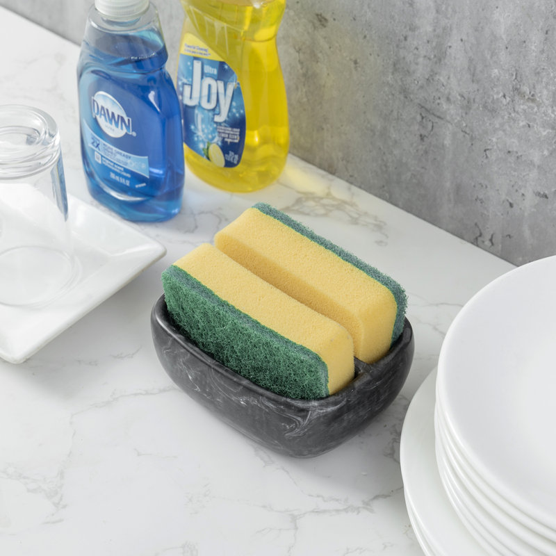 MyGift Modern Black Marble Pattern Sponge Holder | Wayfair