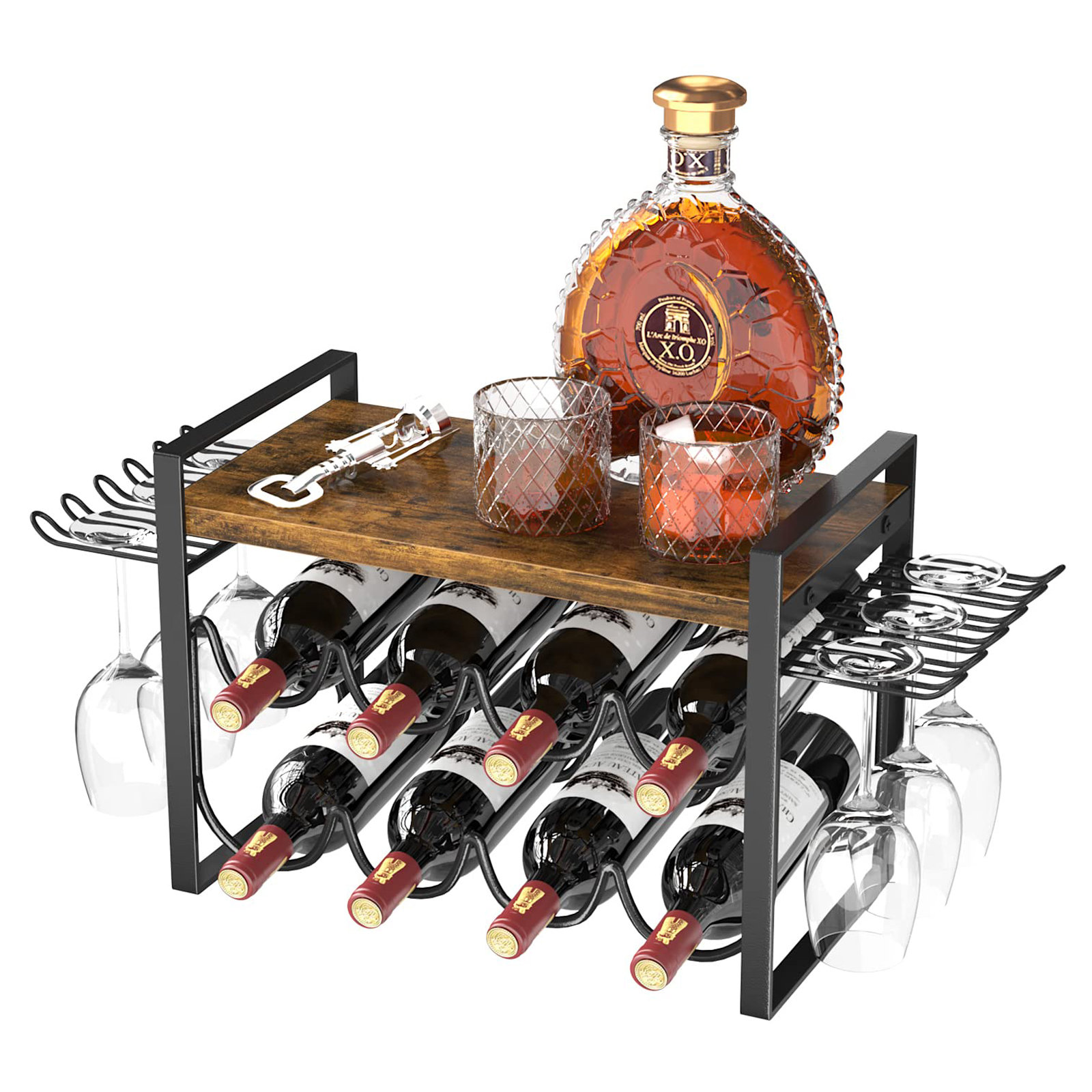 17 Stories Rosica 8 Bottle Tabletop Wine Bottle & Glass Rack | Wayfair