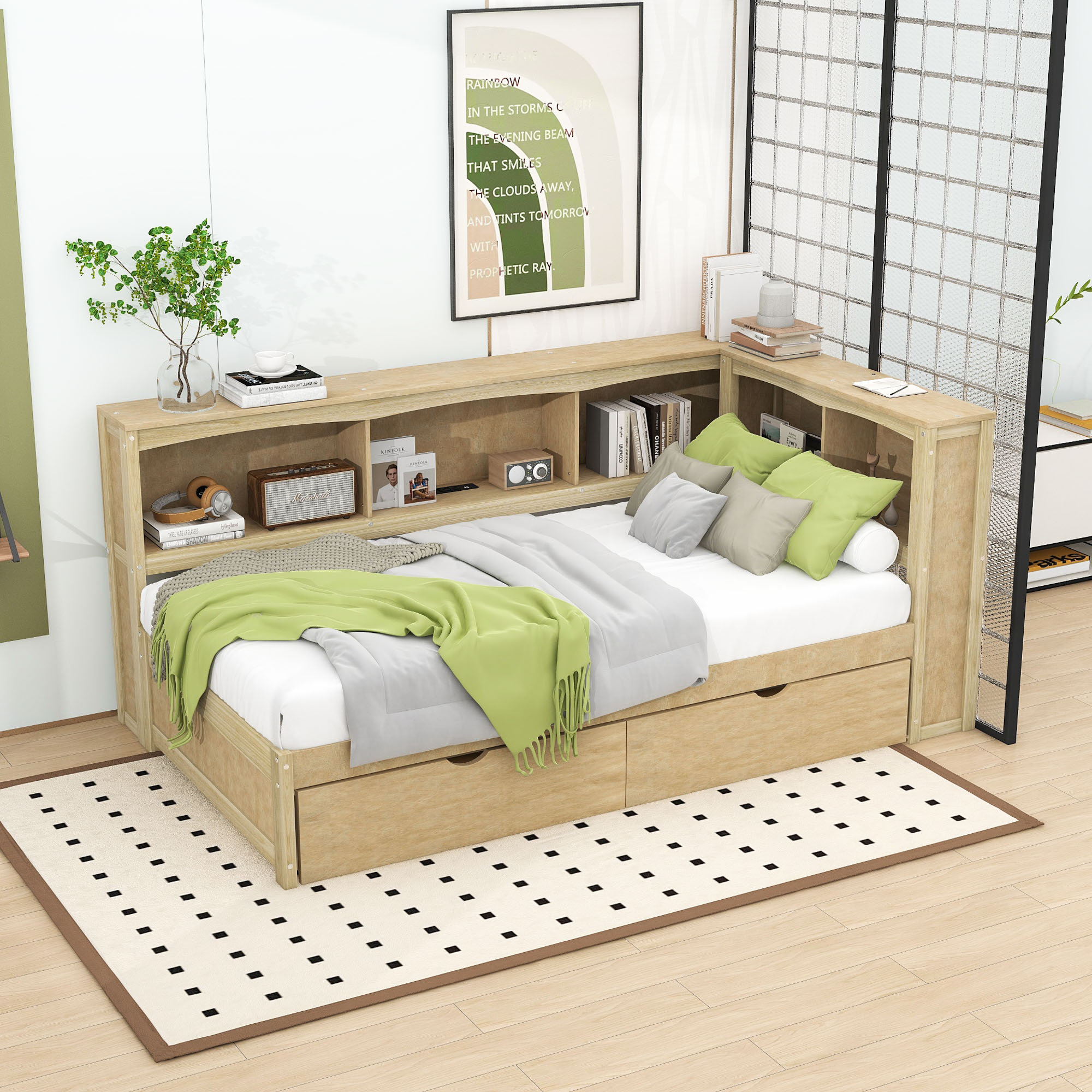 Lark Manor Gutzler Twin-Size Wood Daybed with Built-in USB Charging ...