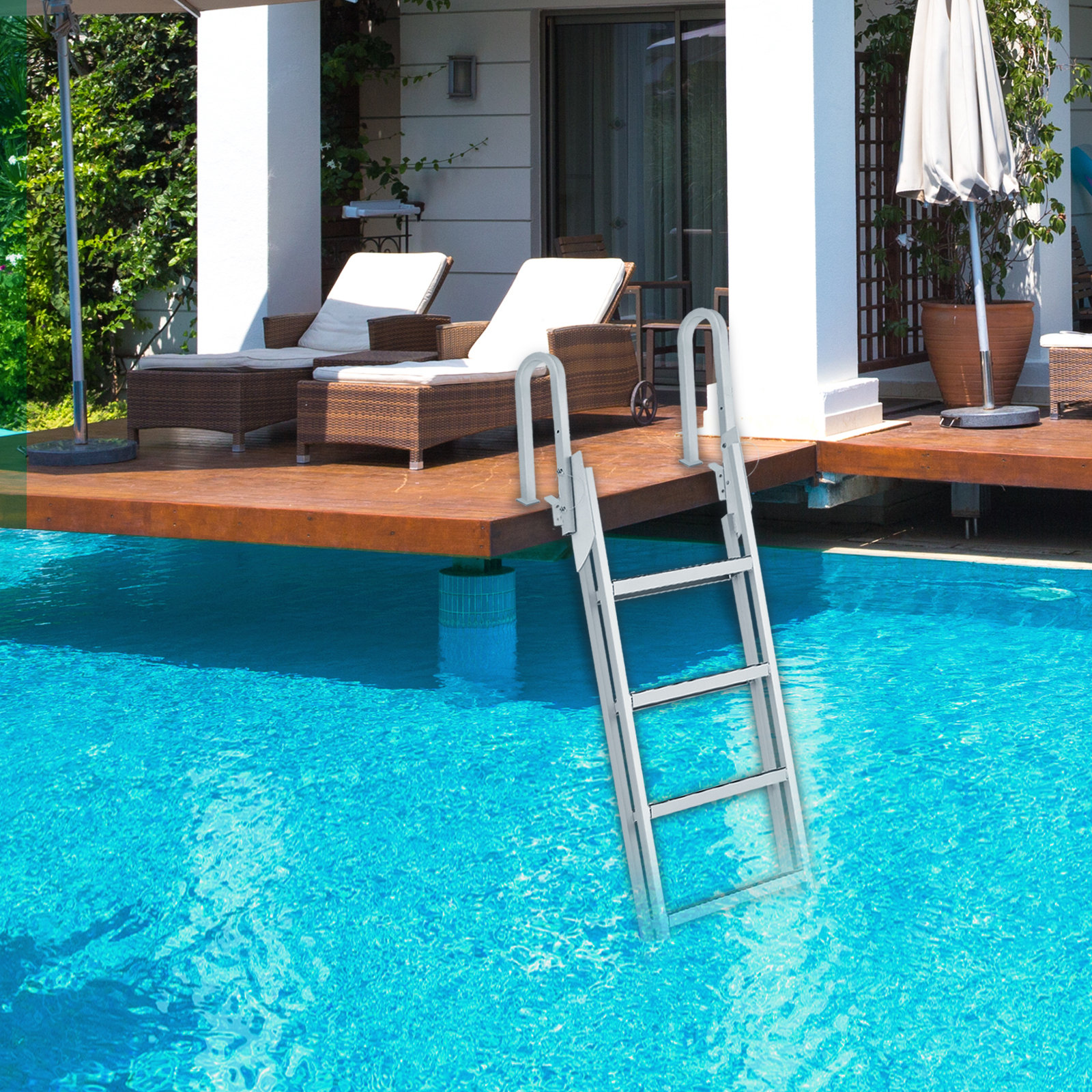 VEVOR Aluminum Dock Ladder Flip-Up Boat Dock Ladder 5 Steps with 350lbs ...