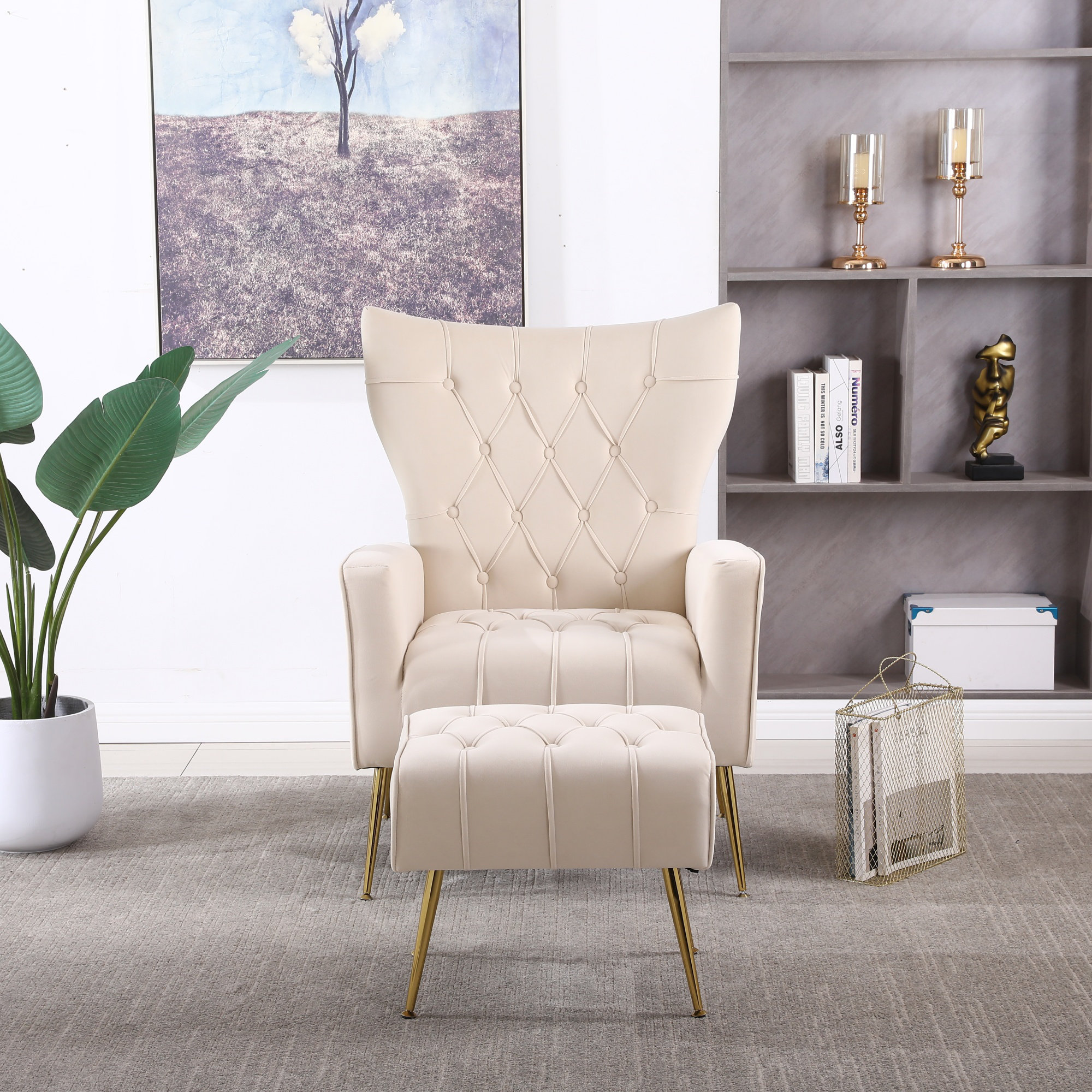 Mercer41 Modern Accent Chair With Ottoman, Comfy Armchair For Living ...