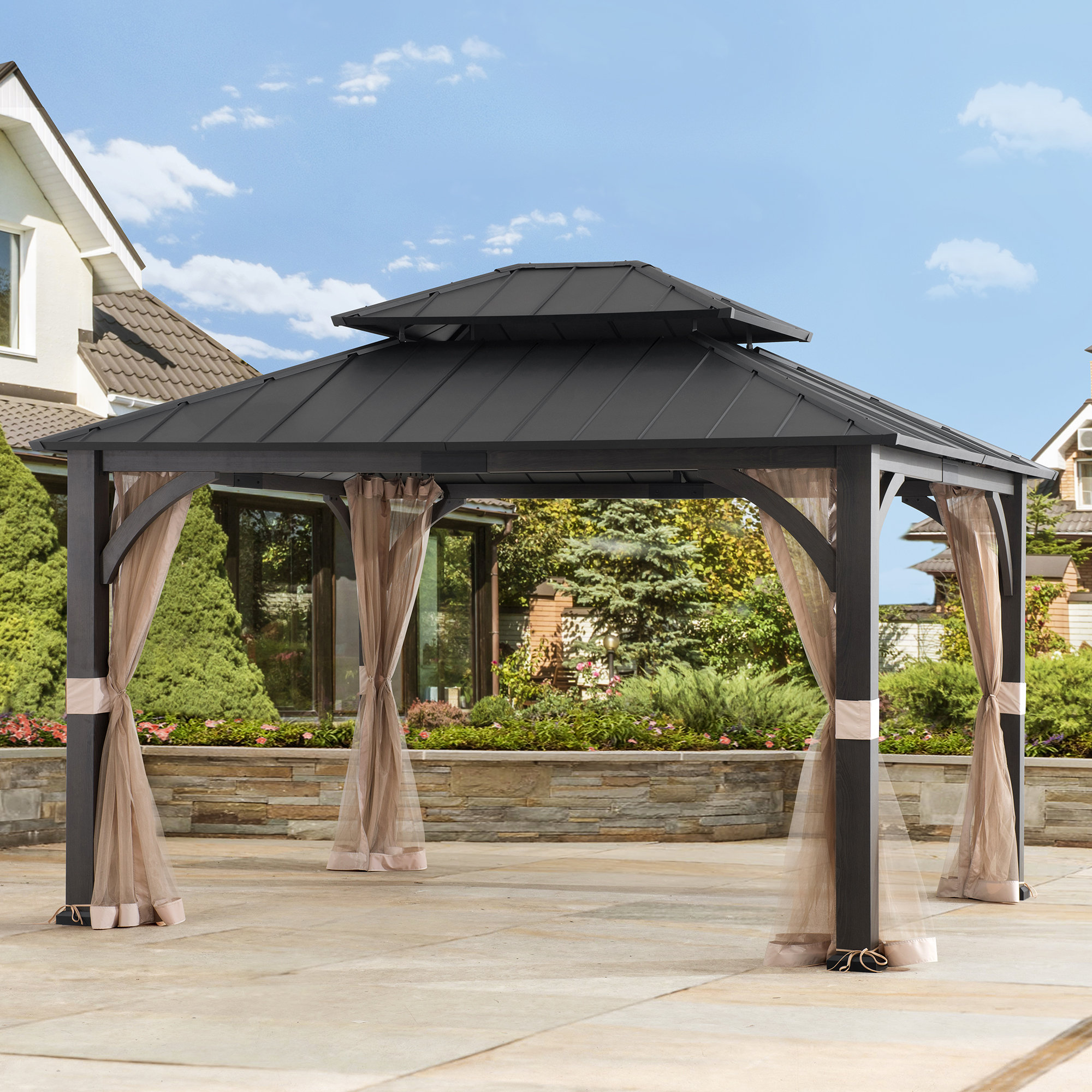 Sunjoy Hardtop Gazebo 13 x 15 ft. Outdoor Patio Steel Frame Gazebo with ...