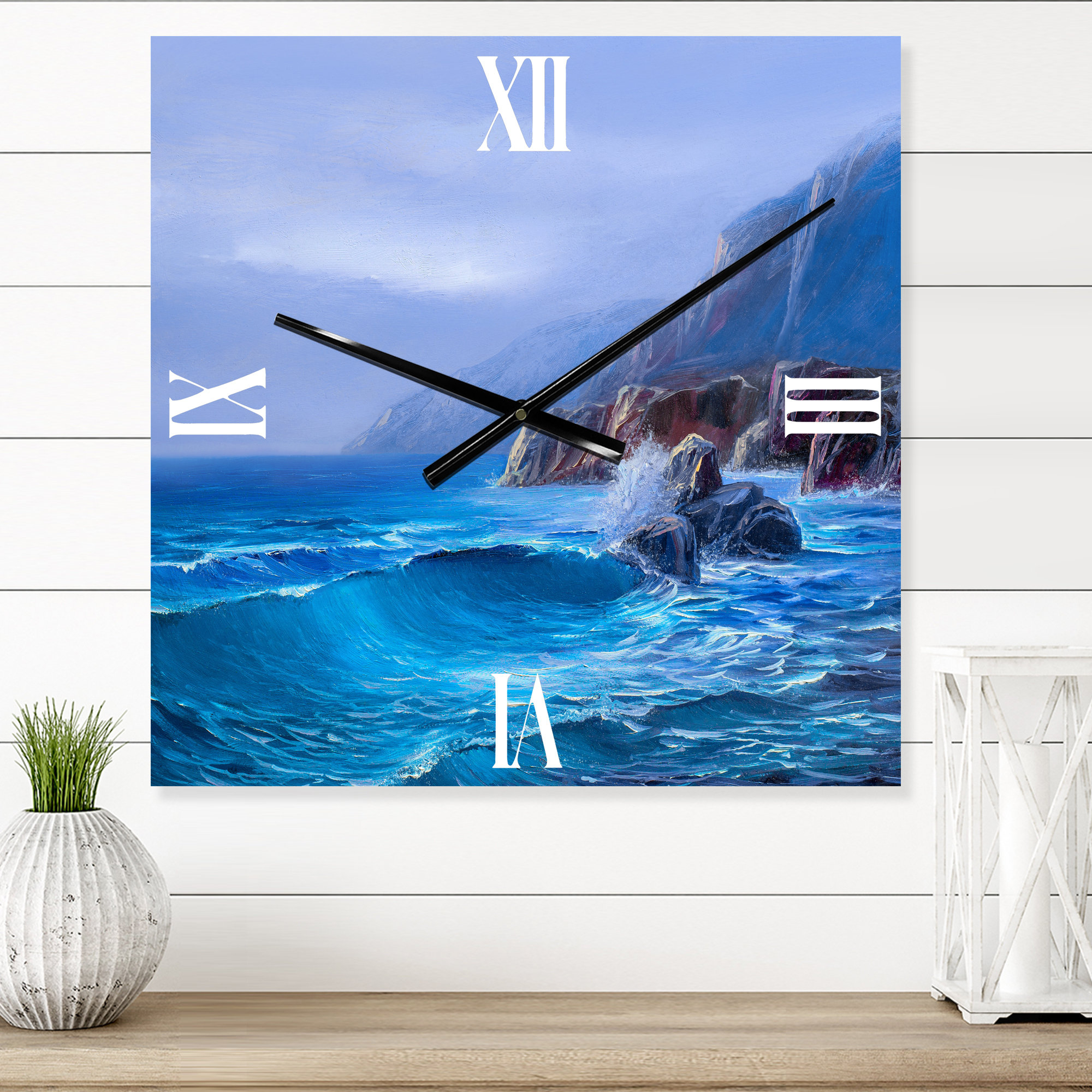 East Urban Home Morning on Sea Wave Paints on A Canvas Wall Clock | Wayfair